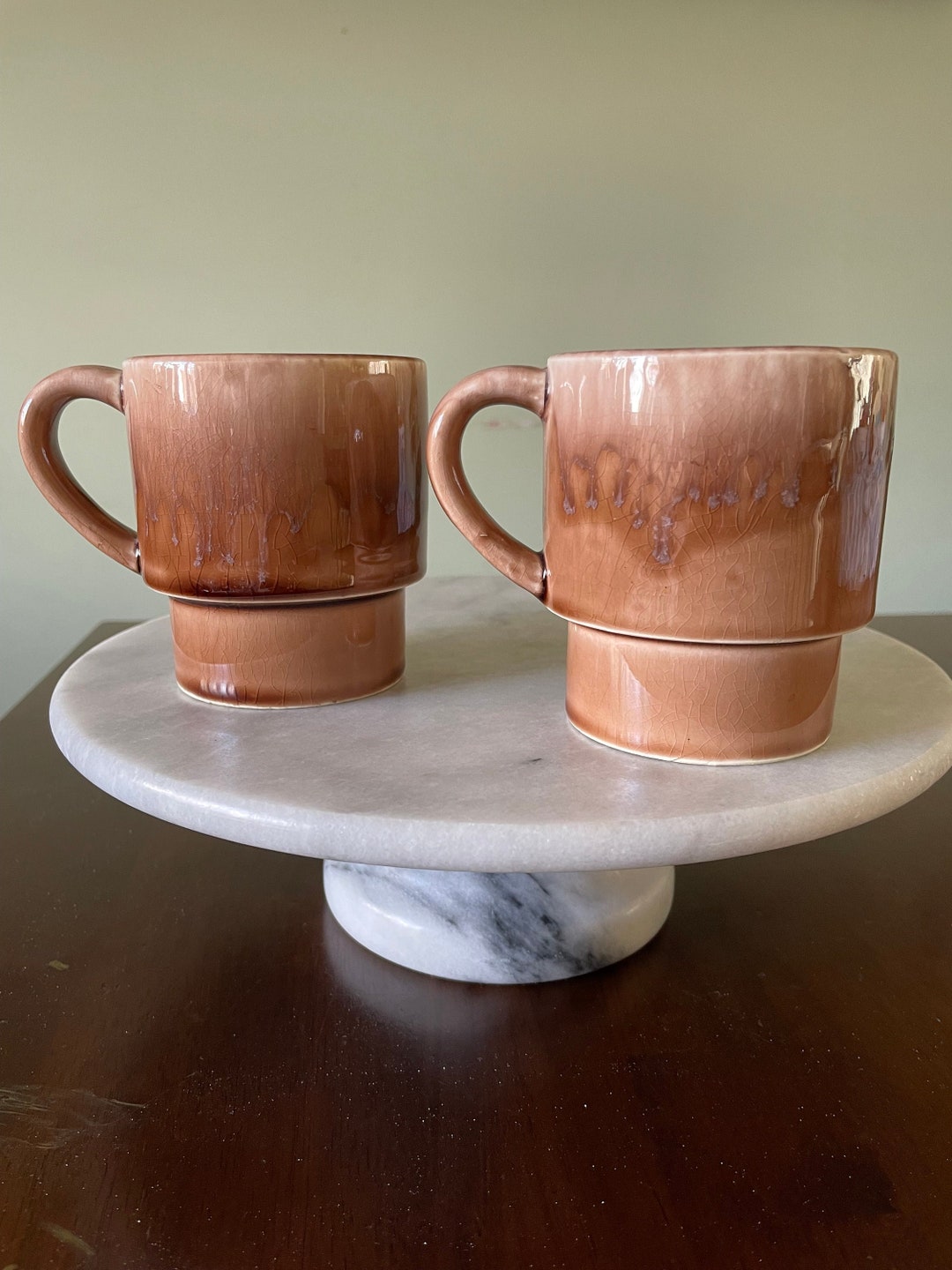 Pair of Vintage Stackable Brown Drip Mugs Made in Japan - Etsy