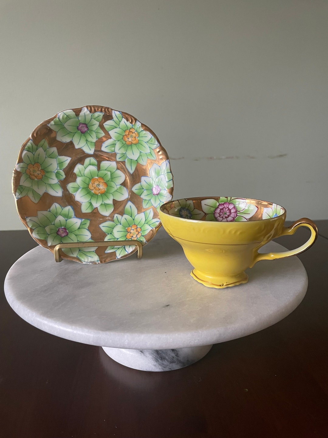 Vintage Yellow and Gold Trimont China Teacup and Saucer Made in ...