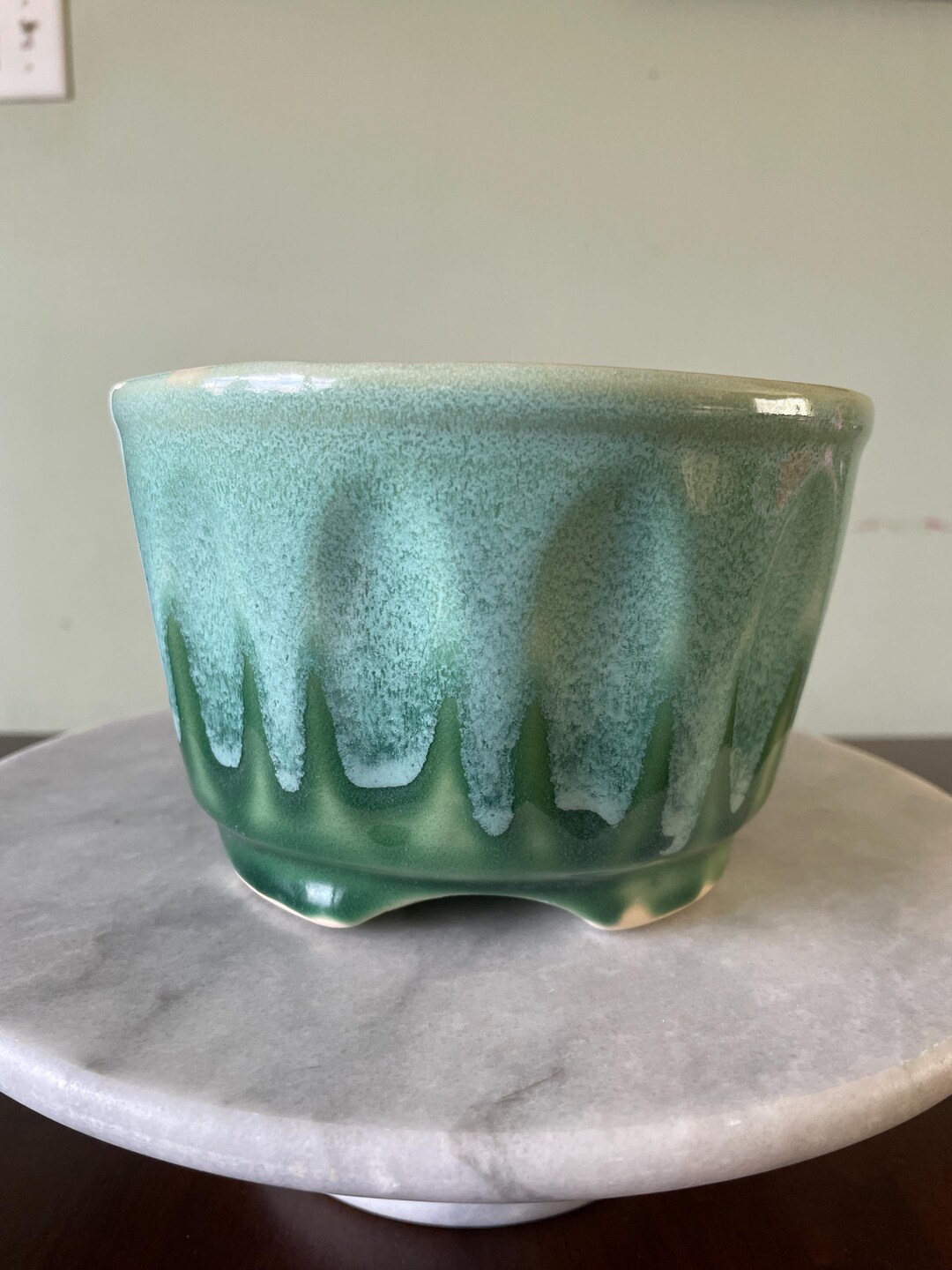 Vintage Green Drip Pottery Planter - Etsy