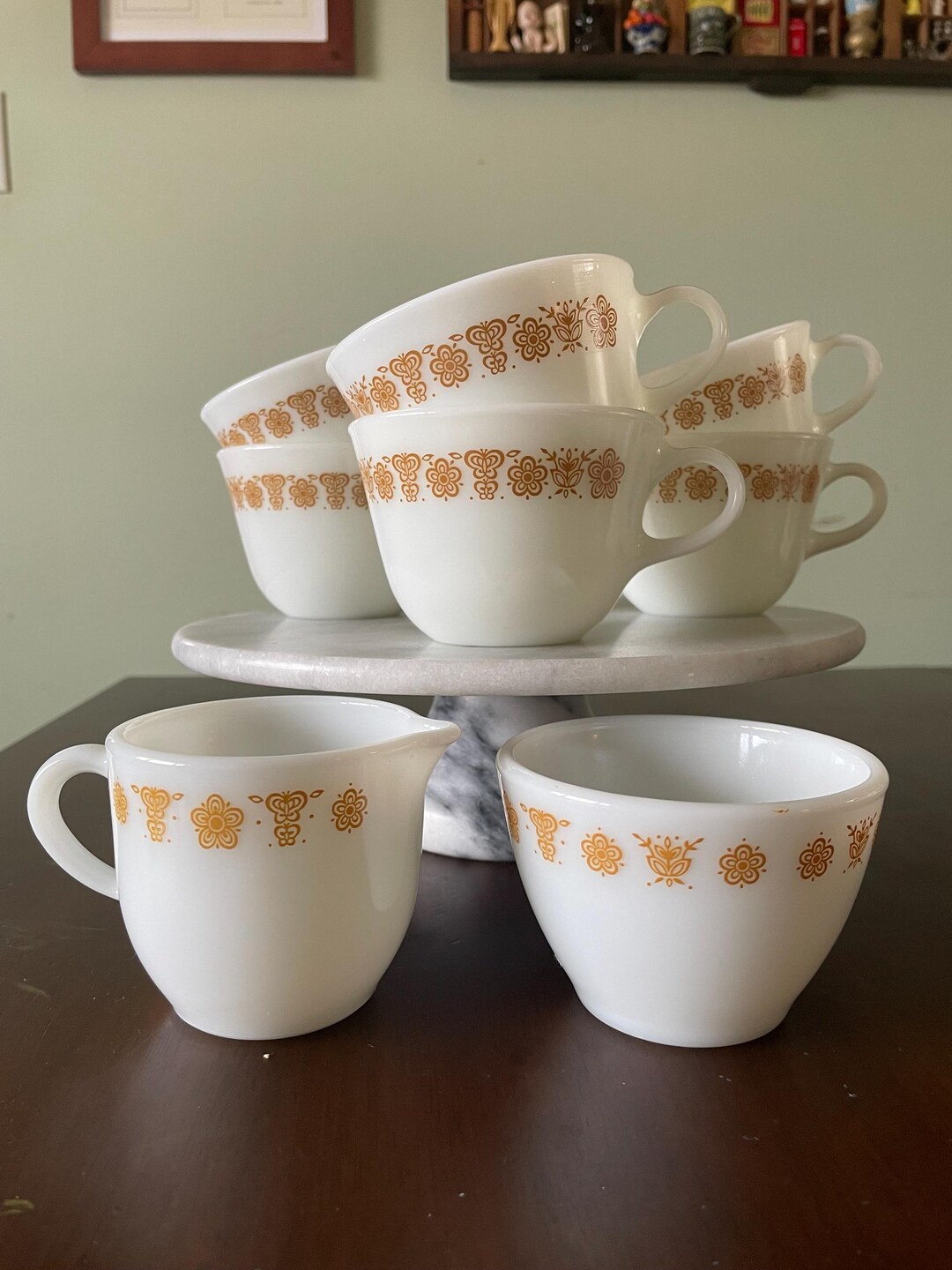 Matching Set of Vintage Pyrex Butterfly Gold Coffee / Tea Set Cups 6 ...