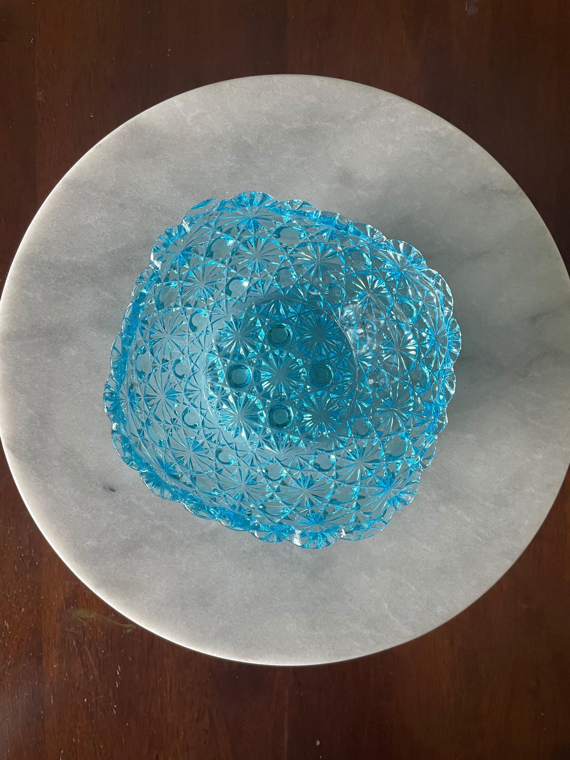 Vintage Aqua Blue Daisy and Dot Pattern Glass Dish - Etsy