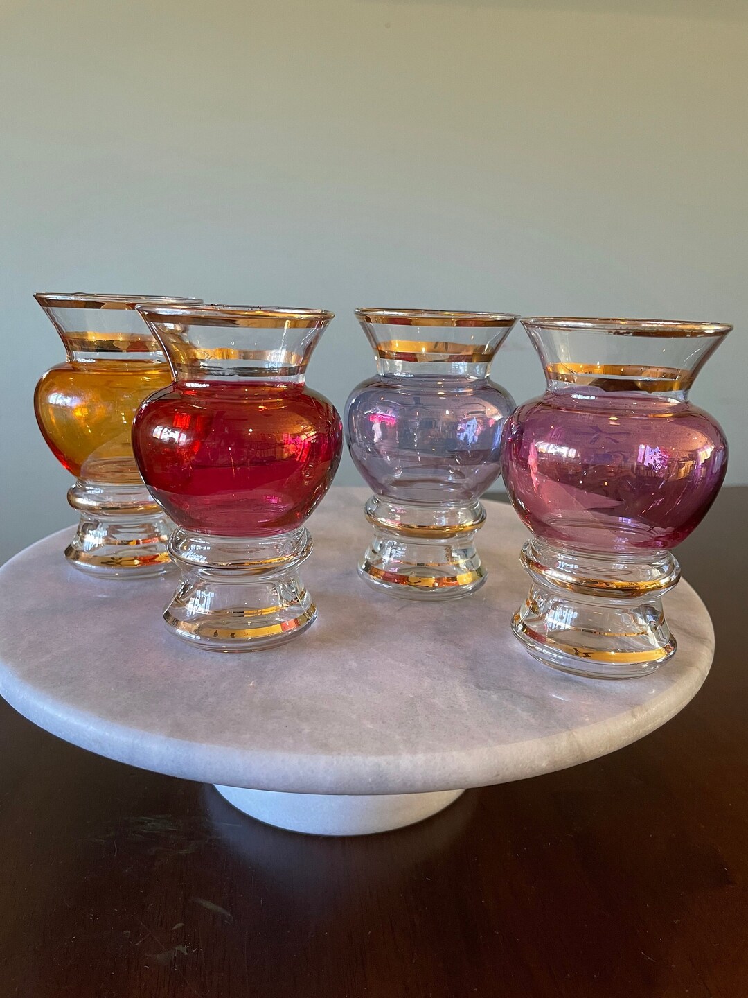 Set of 4 Vintage Multi-colored Glasses / Snifters With Gold - Etsy