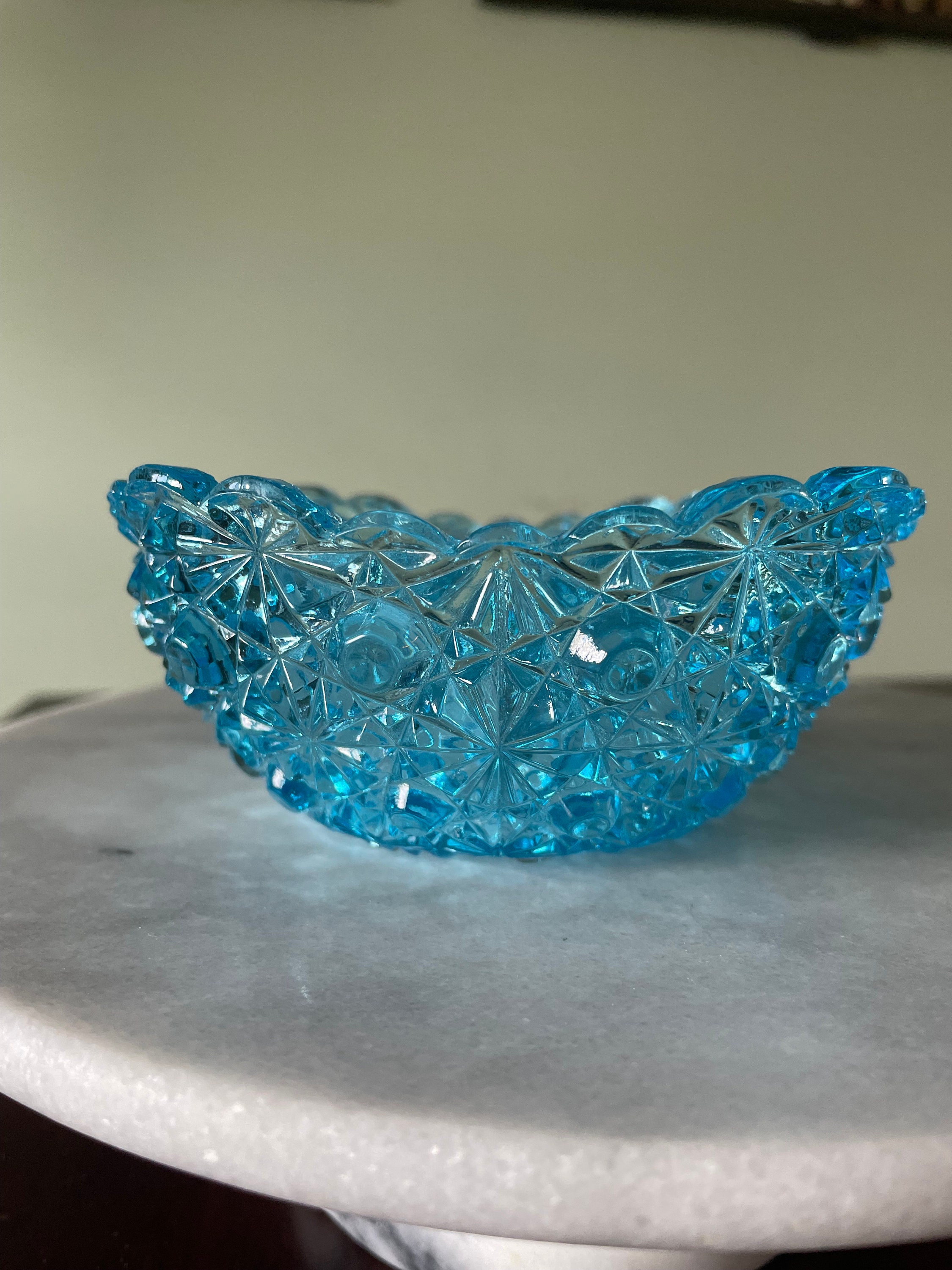 Vintage Aqua Blue Daisy and Dot Pattern Glass Dish - Etsy