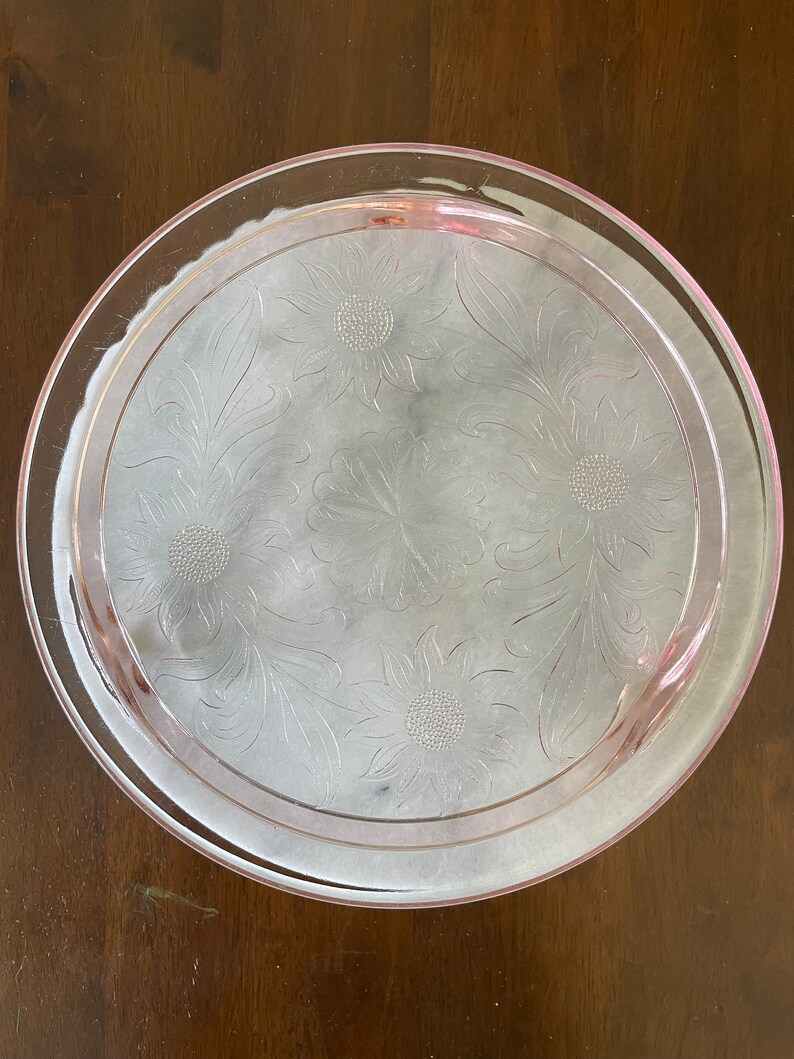 Vintage Pink Depression Glass Footed Plate With Daisy Pattern - Etsy