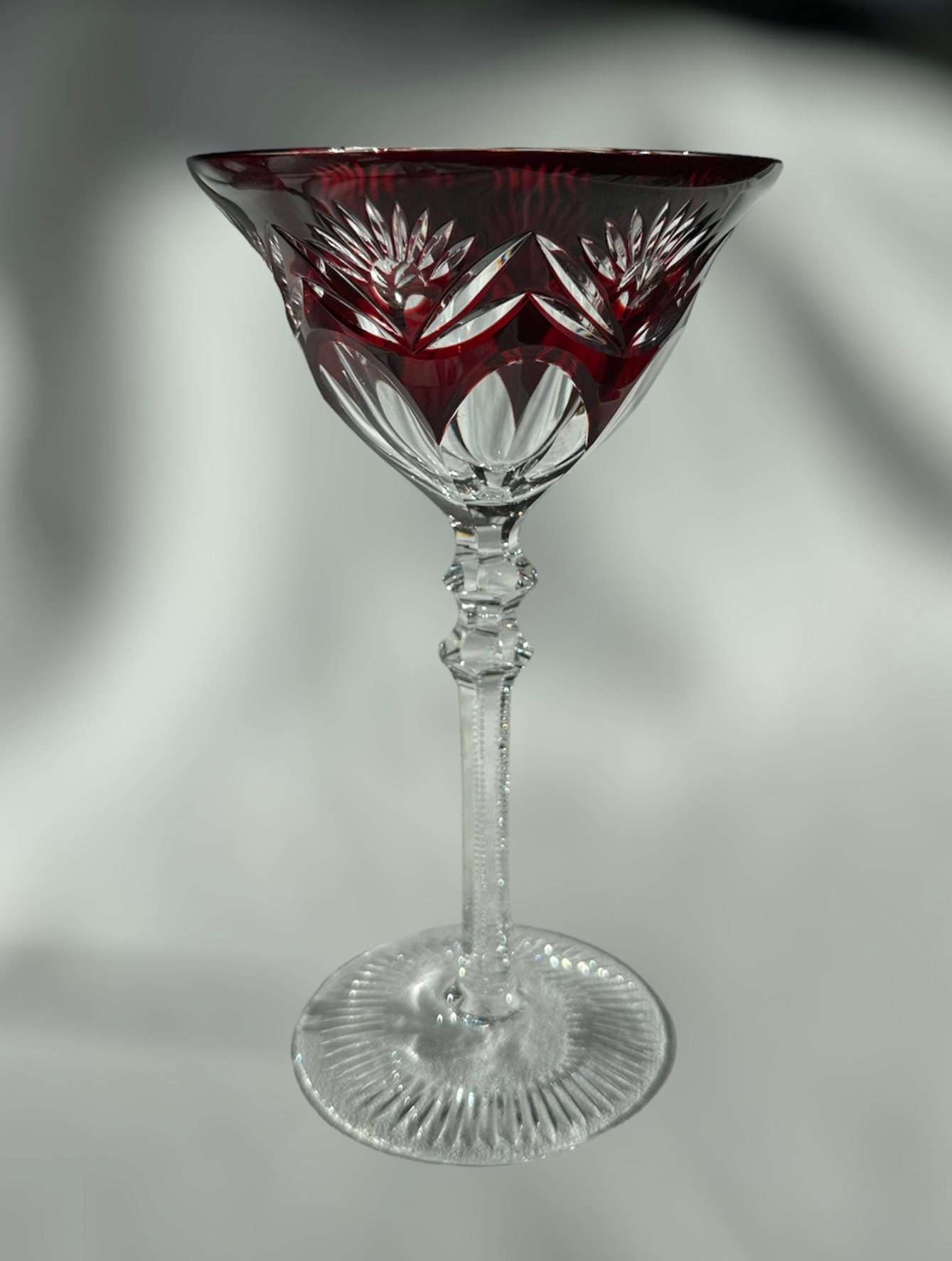 Vintage European Art Deco Ruby Red Cut to Clear Crystal Stemware Wine ...