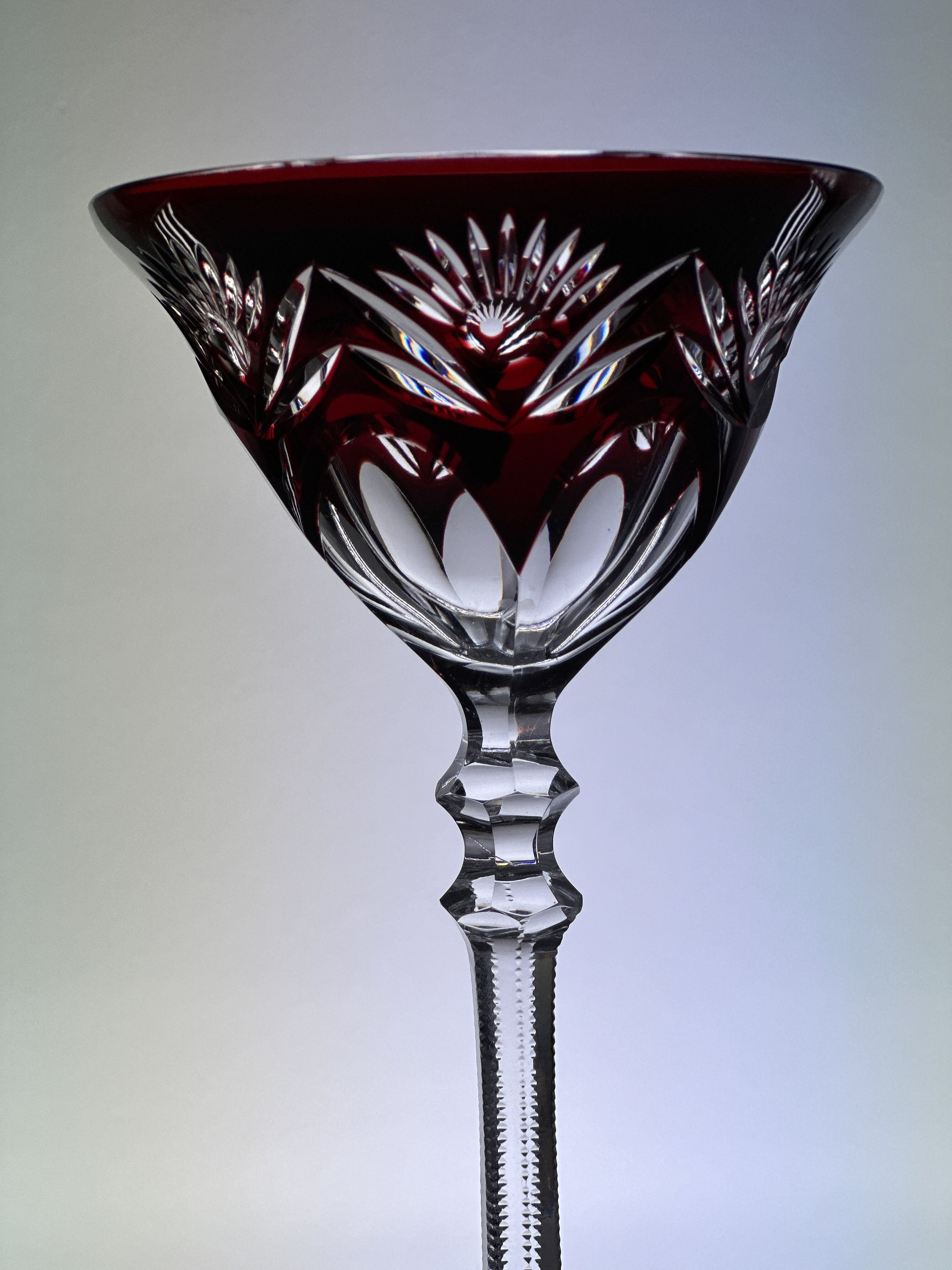 Vintage European Art Deco Ruby Red Cut to Clear Crystal Stemware Wine Glass - Etsy