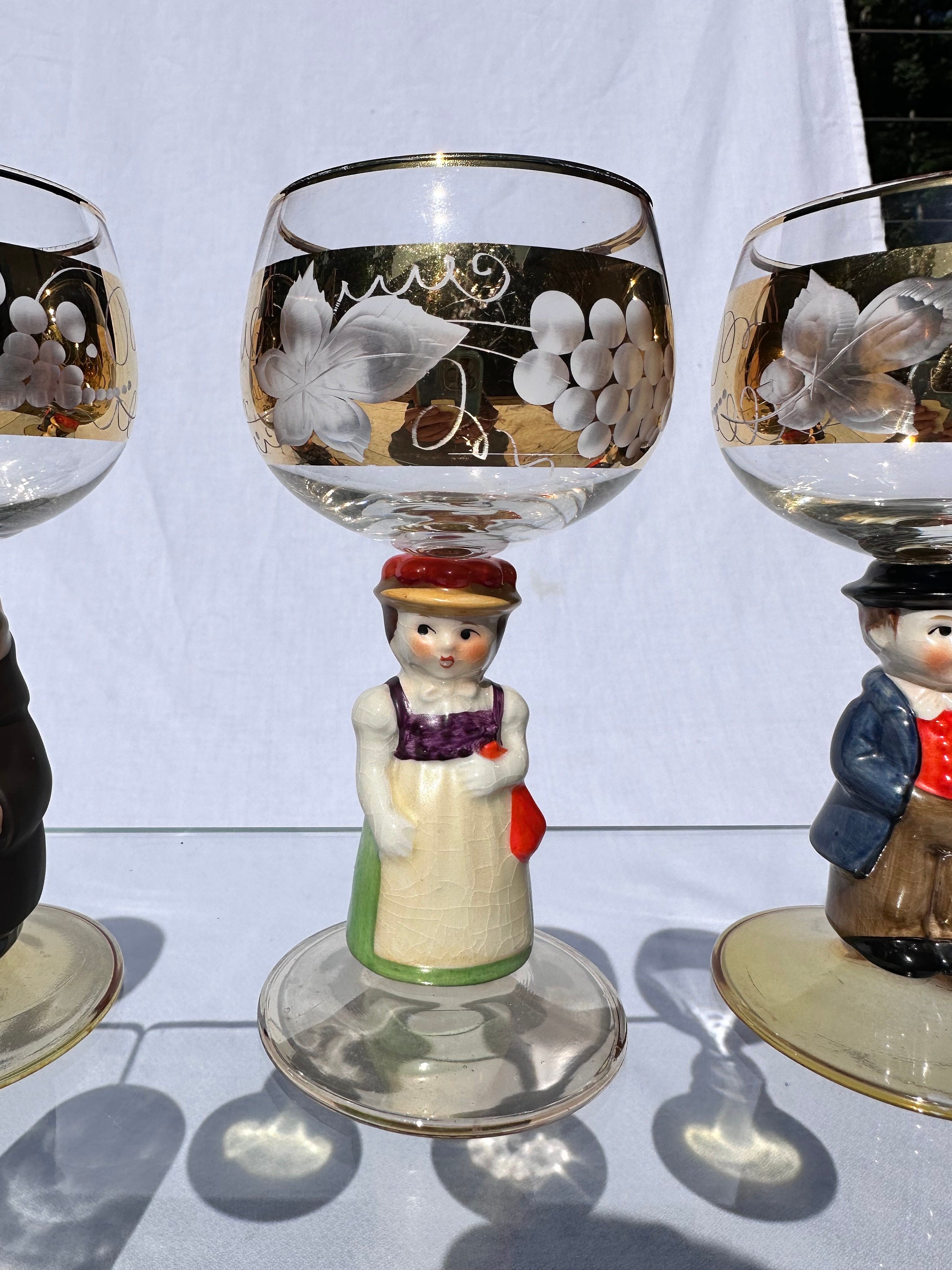 Vintage Goebel Hummel Bavarian Figurine Wine Glasses - Set of 6 FREE ...
