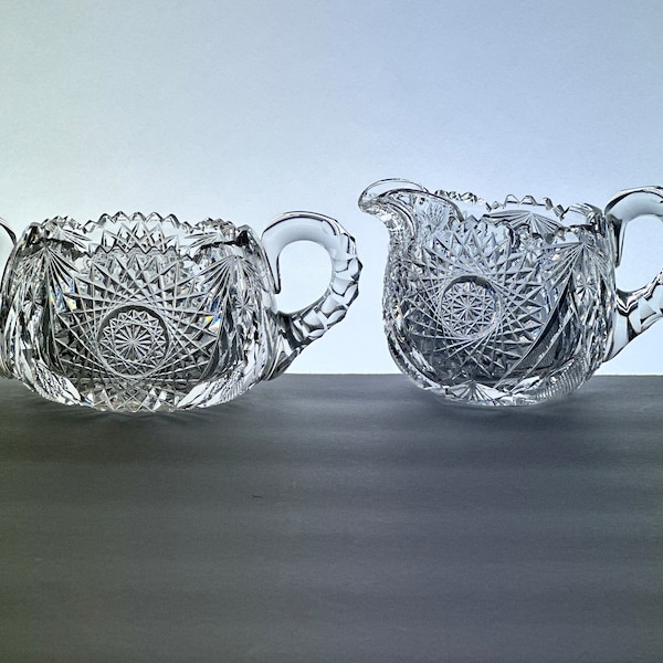 Antique Crystal Creamer Sugar Set - Etsy