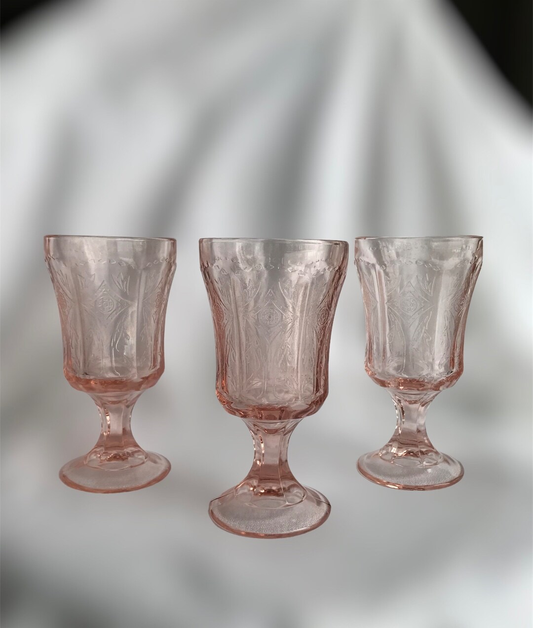 1980s Pink Indiana Glass Madrid Recollection Footed Goblets Etsy