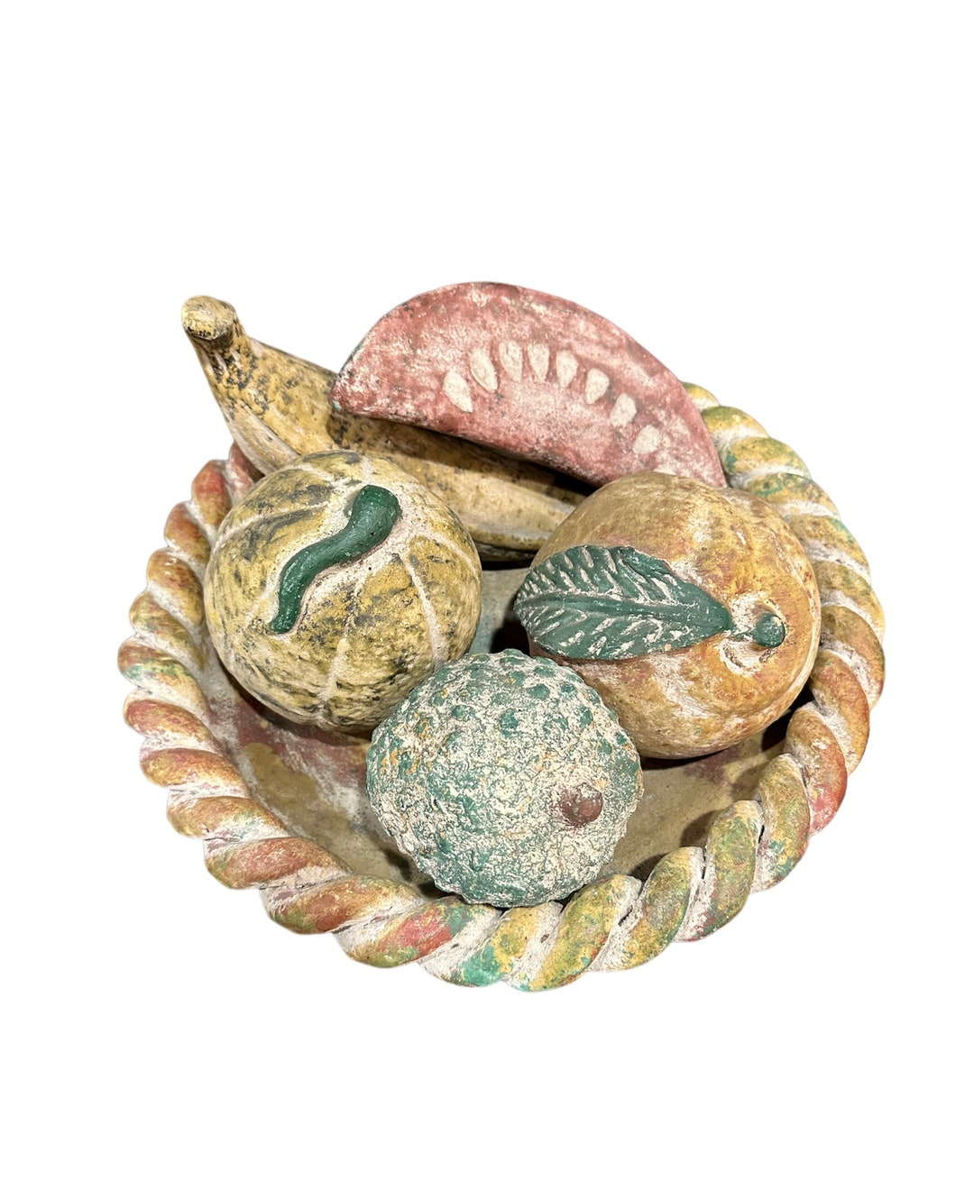 Terracotta Clay Hand Painted Pottery Braided Bowl With Fruit Set of 6 ...