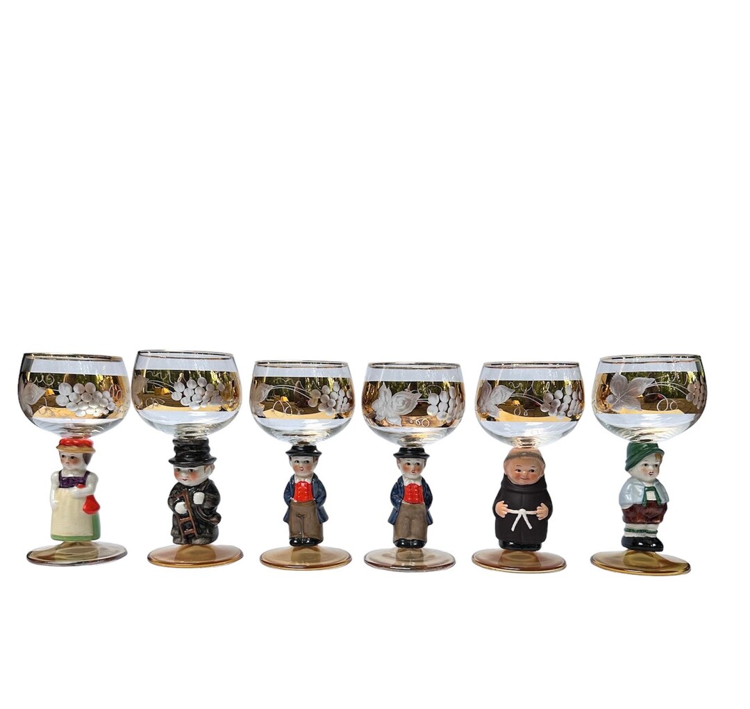 Vintage Goebel Hummel Bavarian Figurine Wine Glasses - Set of 6 FREE ...