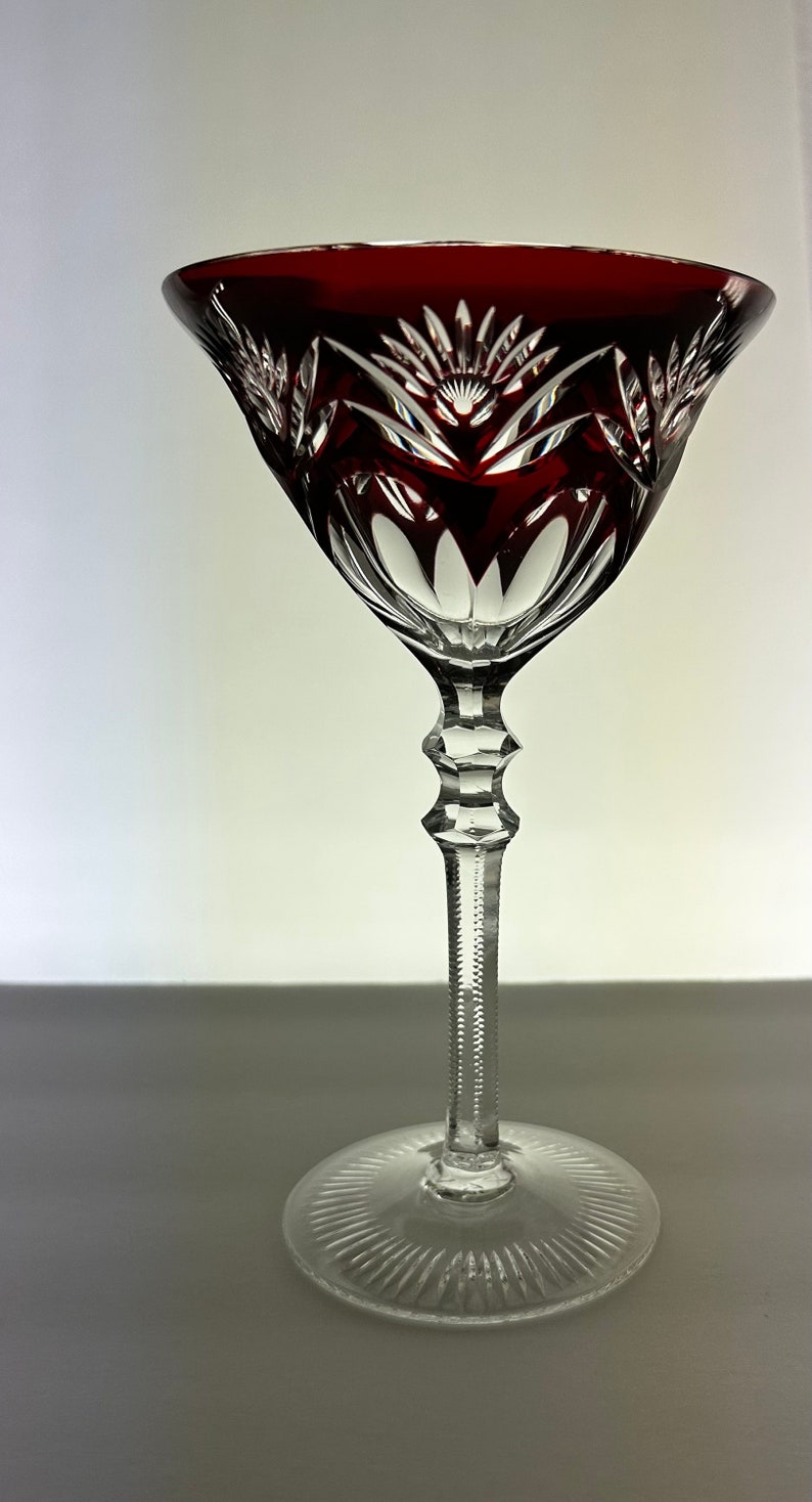 Vintage European Art Deco Ruby Red Cut to Clear Crystal Stemware Wine ...