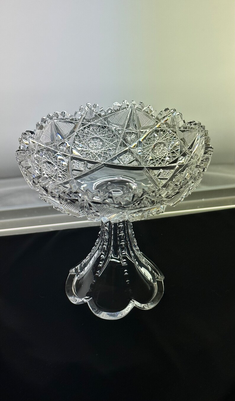 Antique American Brilliant Cut Glass Crystal Compote Pedestal Bowl Late ...