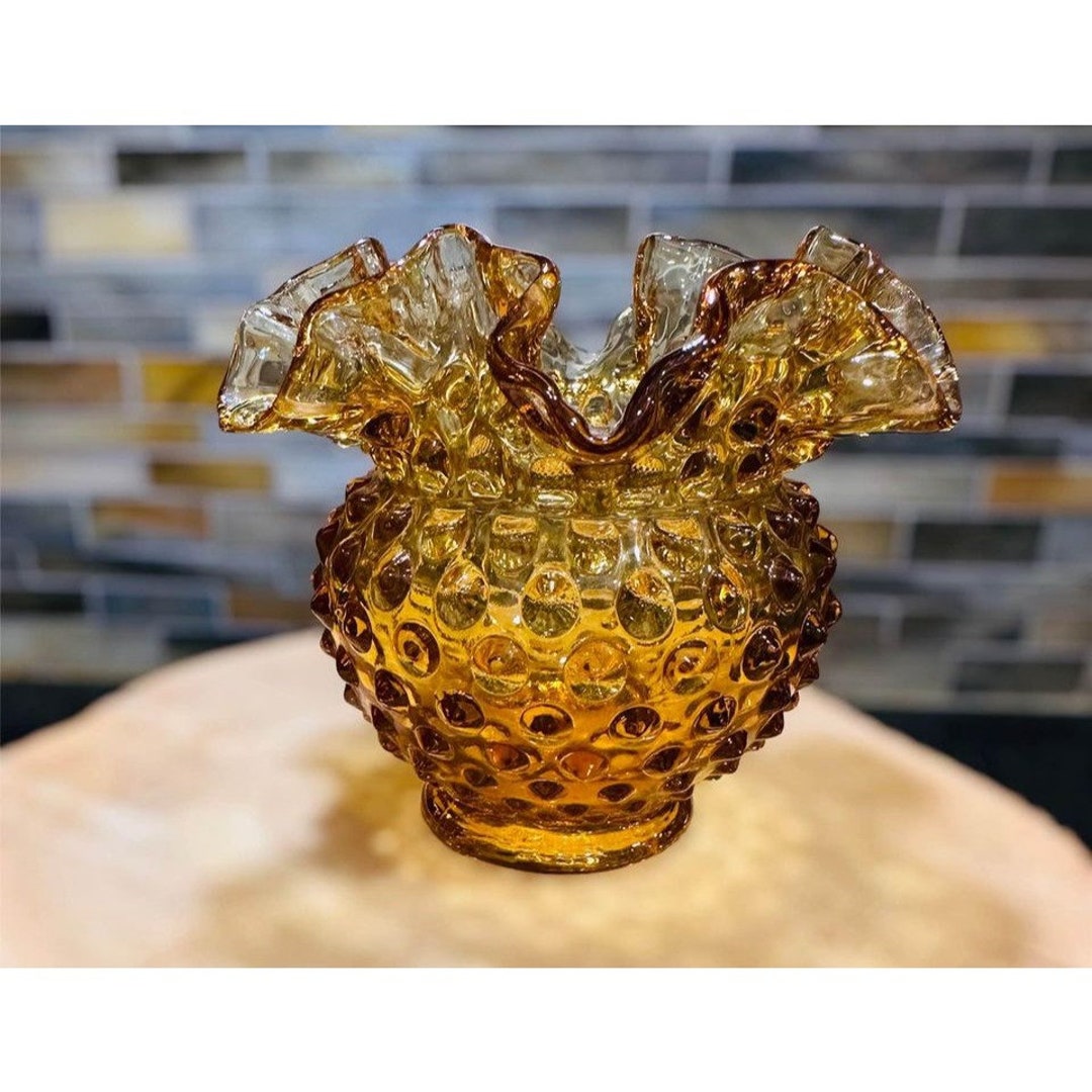 Vintage Collectible Fenton Hobnail Amber Ruffled Collar Bowl - Etsy