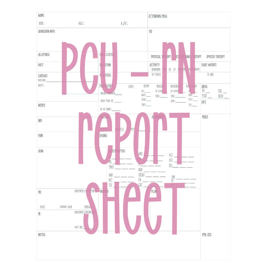 PCU RN Report Sheet: Critical Care Nursing (digital Download) - Etsy