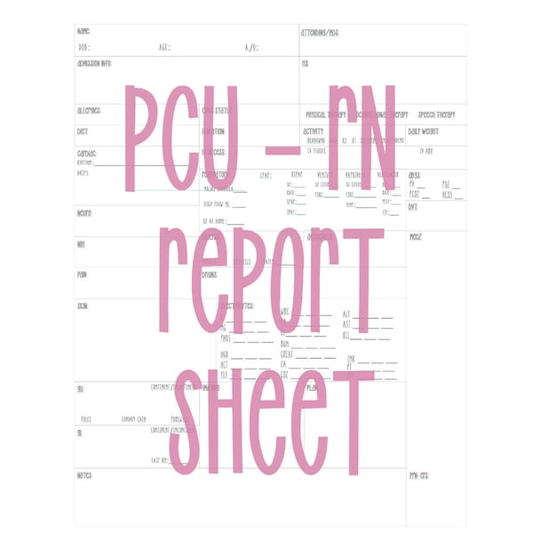 Nurse Report Sheet Pcu - Etsy