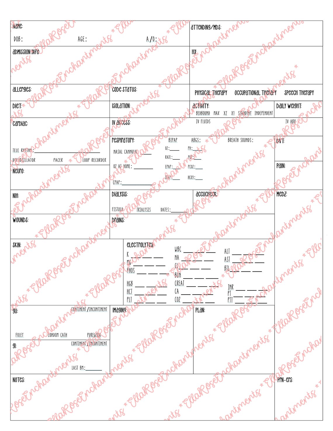 Med Surg RN Report Sheet | Medical Surgical Nursing Report Sheet | Tele ...