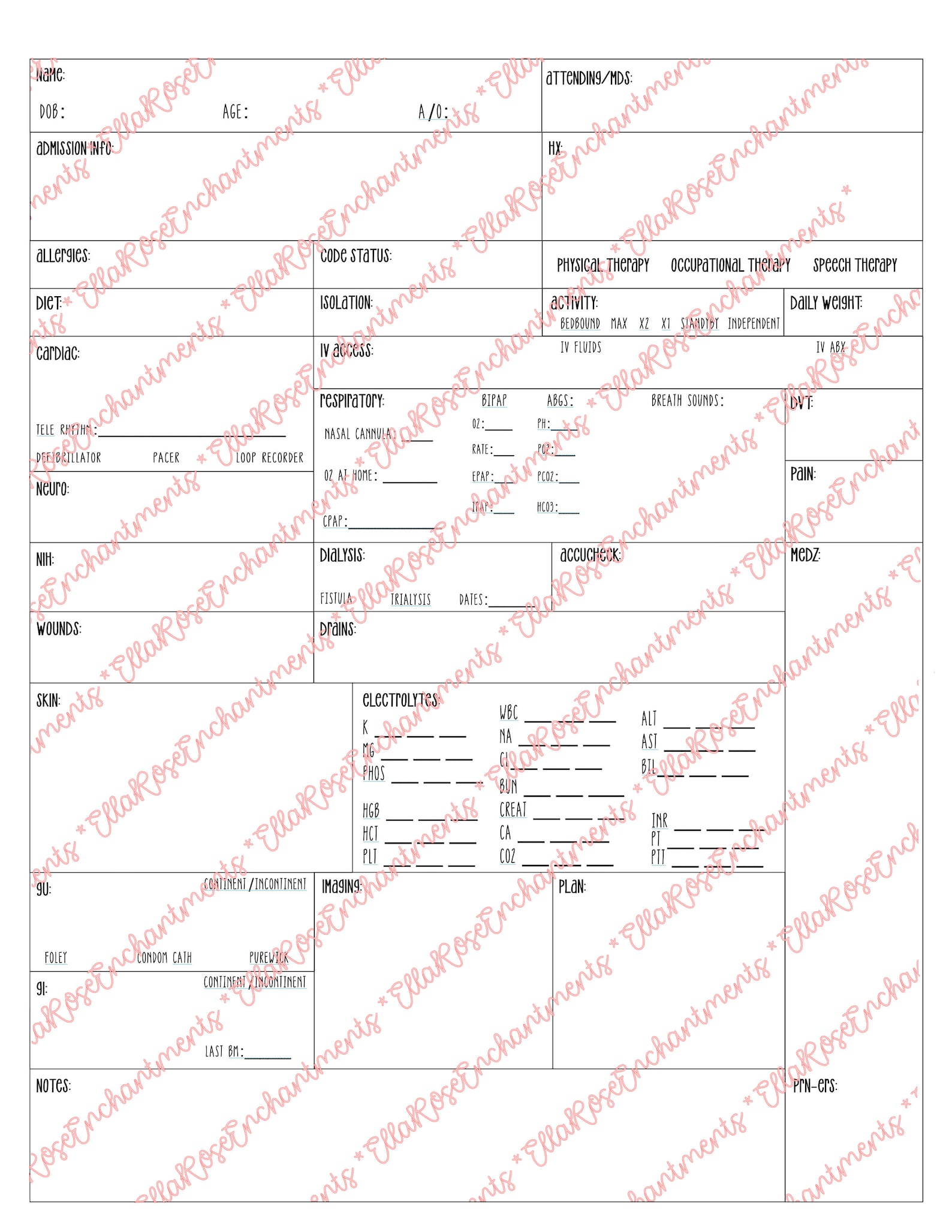Med Surg RN Report Sheet | Nursing Assessment (digital Download) - Etsy