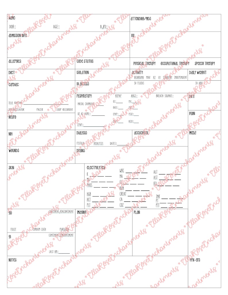 Med Surg RN Report Sheet | Nursing Assessment (digital Download) - Etsy