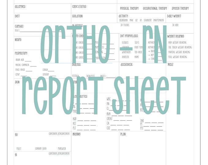 Ortho Nurse Report Sheet • SBAR • Patient Handoff • Printable Template ...