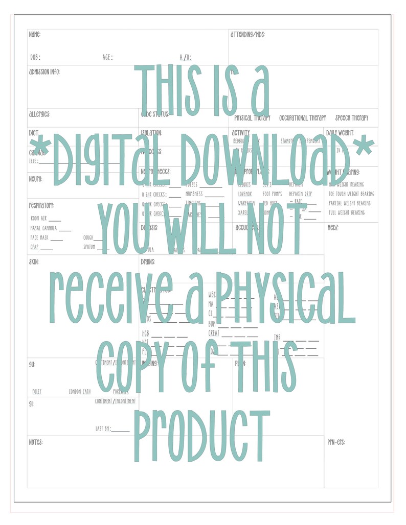 Ortho RN Report Sheet: Detailed Assessment (digital Download) - Etsy