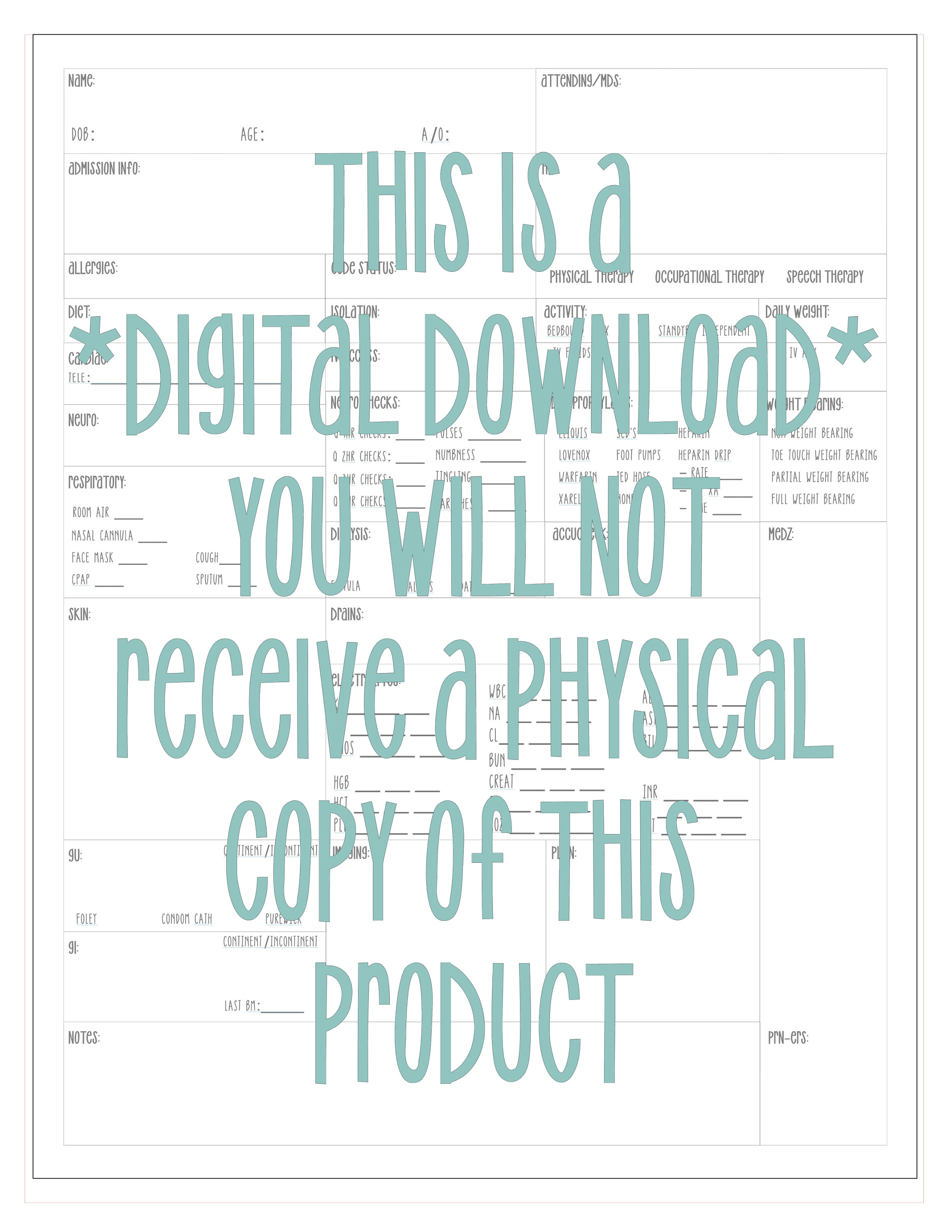 Ortho RN Report Sheet: Detailed Assessment (digital Download) - Etsy