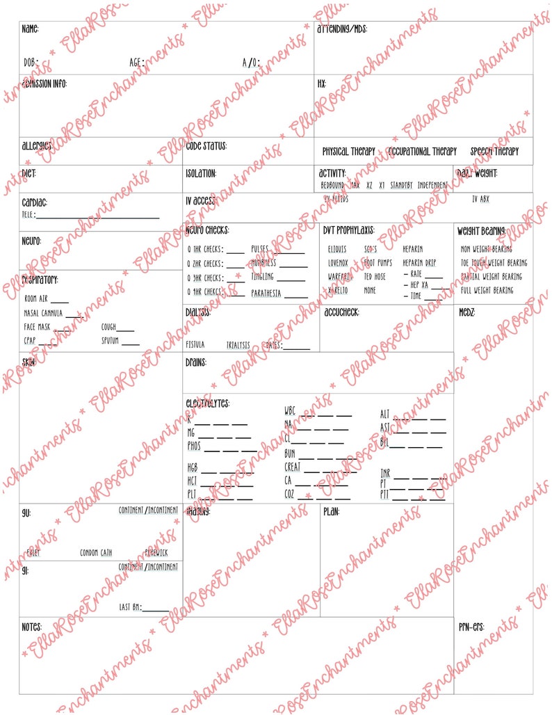 Ortho RN Report Sheet: Detailed Assessment (digital Download) - Etsy