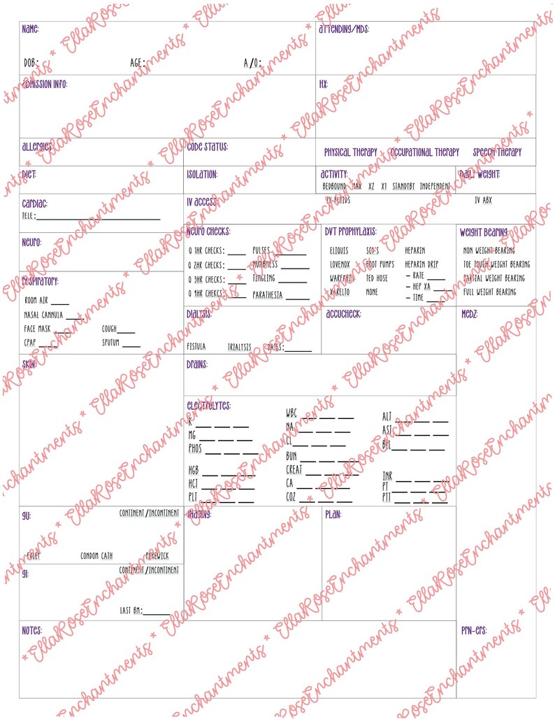 Ortho RN Report Sheets: Multicolored Nursing Assessment (digital ...