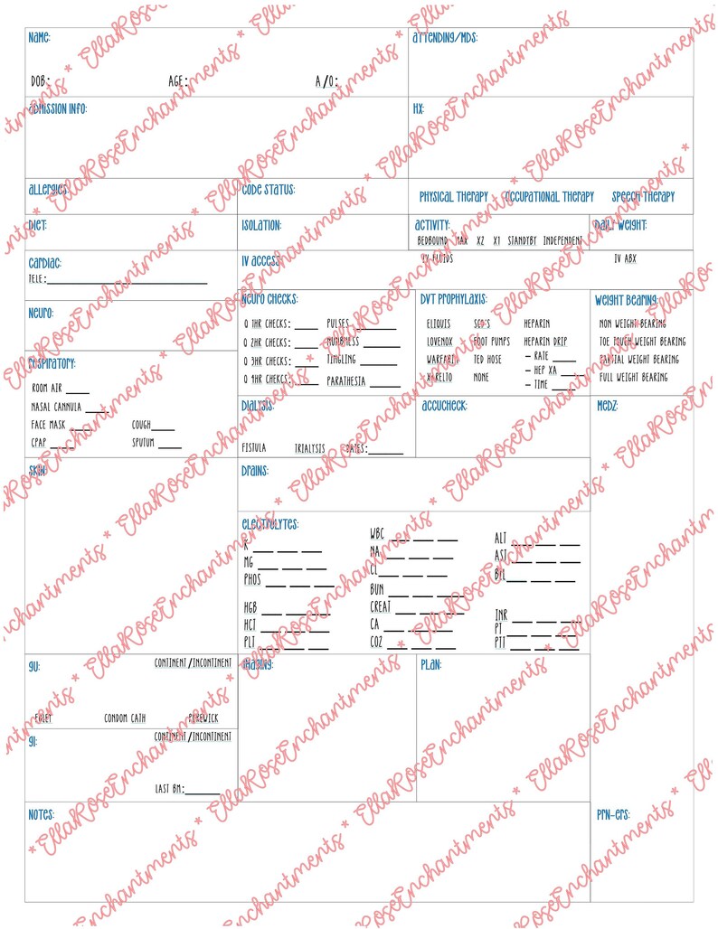 Ortho RN Report Sheets: Multicolored Nursing Assessment (digital ...