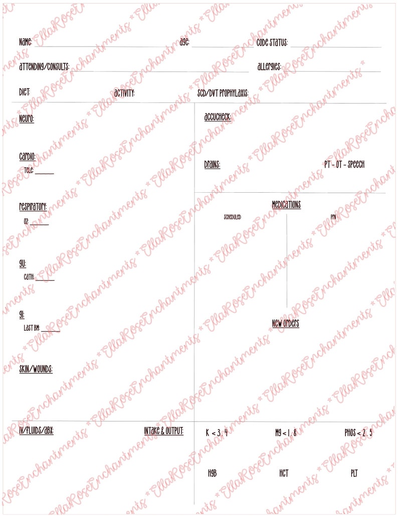 Simple Med Surg RN Report Sheet Medical Surgical Report - Etsy