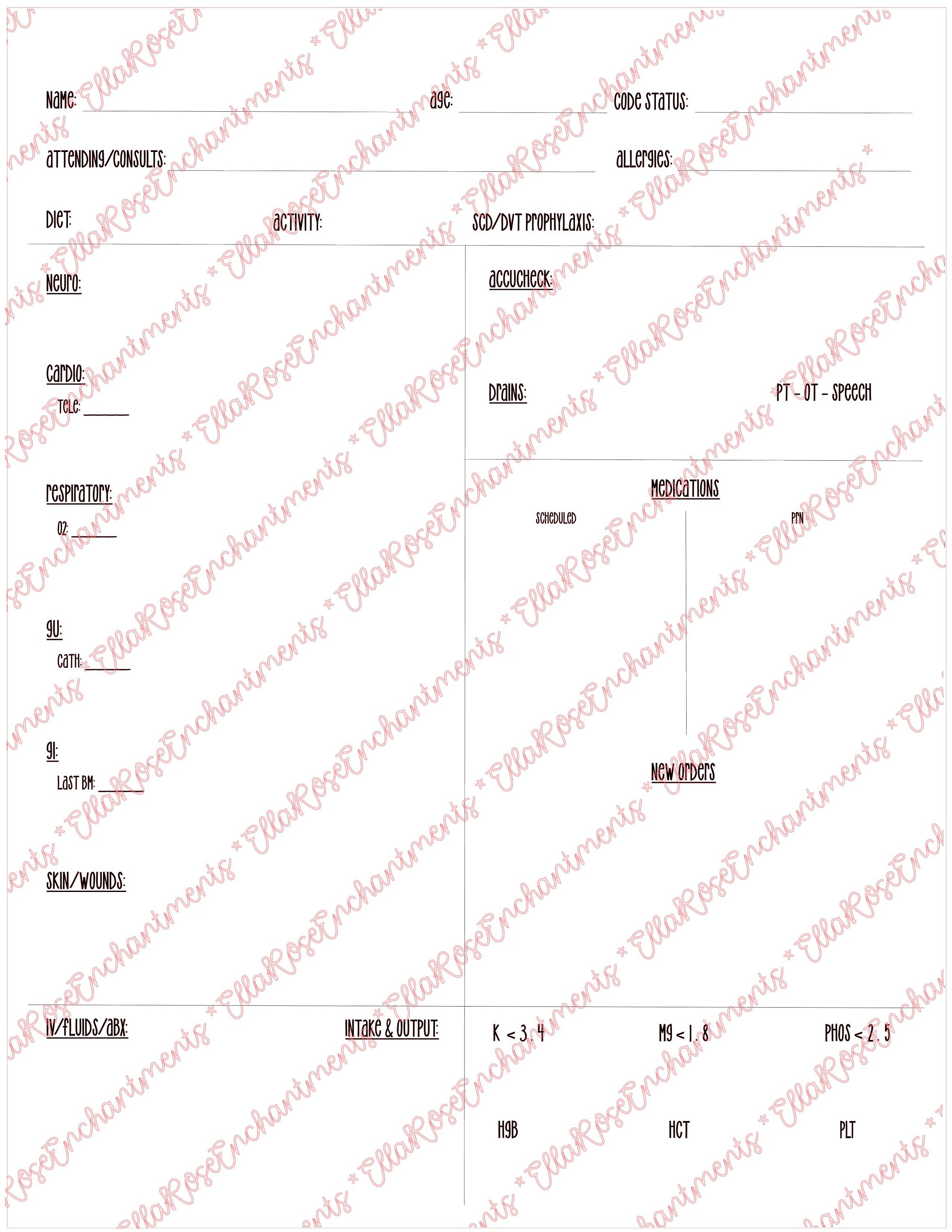 Simple Med Surg RN Report Sheet Medical Surgical Report - Etsy