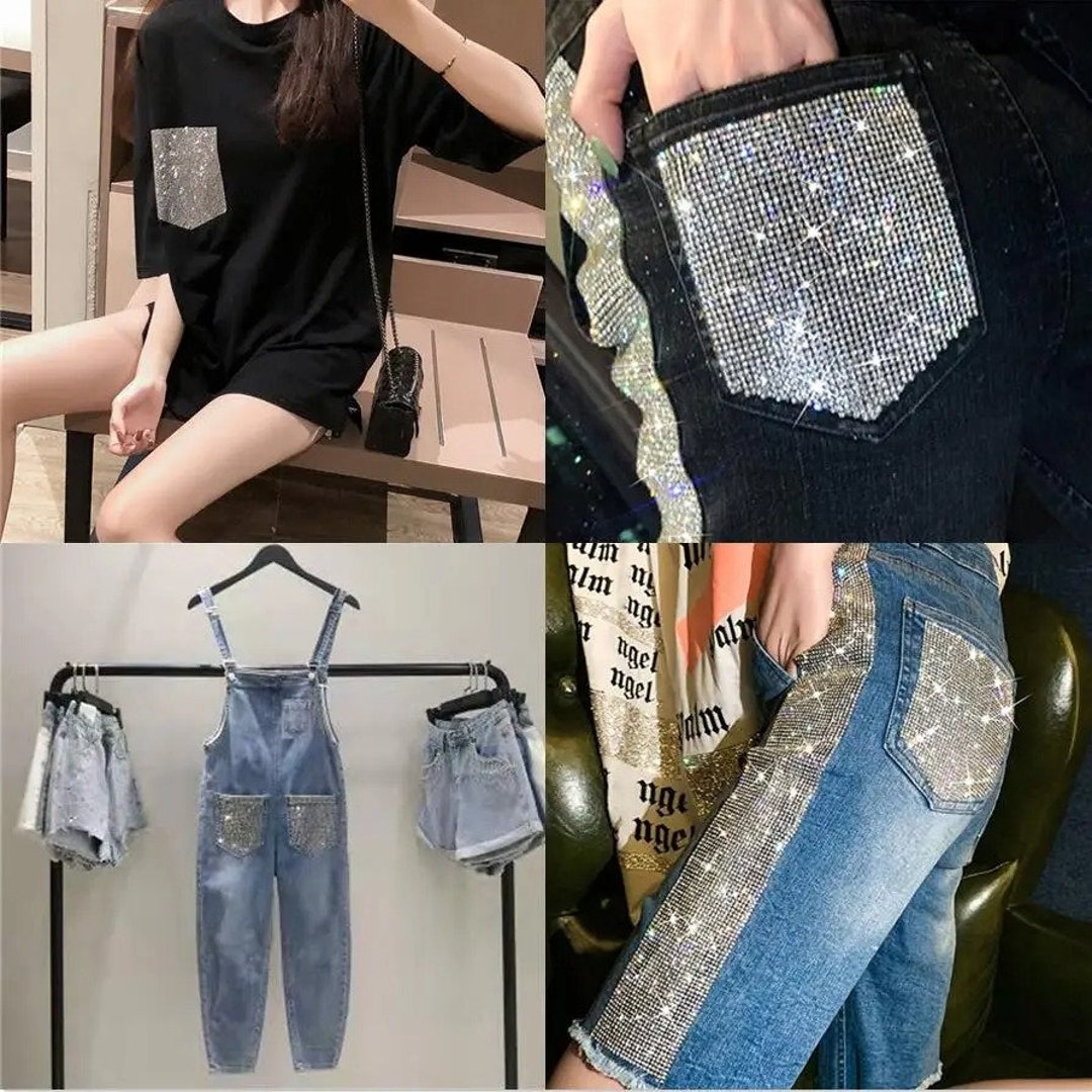 Rhinestone Sparkle Patches Set 5 Bling Crystal Pocket Sticker Jean ...