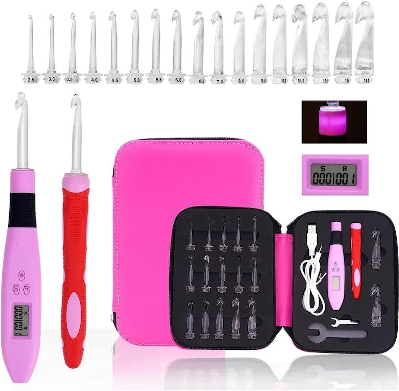 Row Digital Counter With LED Light Include 17-piece Crochet Hook Set ...