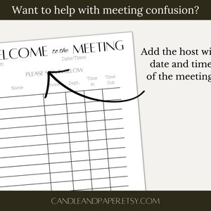 Meeting Sign in Sheet | Meeting Attendance Sheet | Sign in Sheet ...