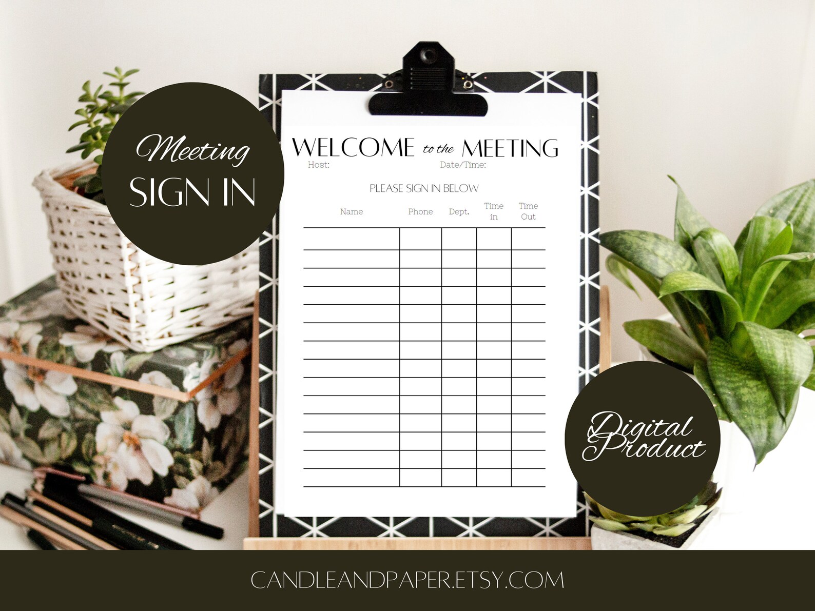 Meeting Sign in Sheet | Meeting Attendance Sheet | Sign in Sheet ...