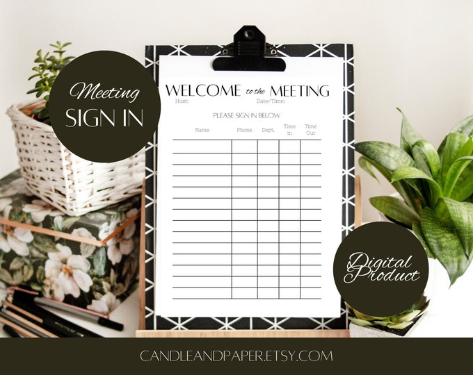 Meeting Sign in Sheet Meeting Attendance Sheet Sign in Sheet Office ...