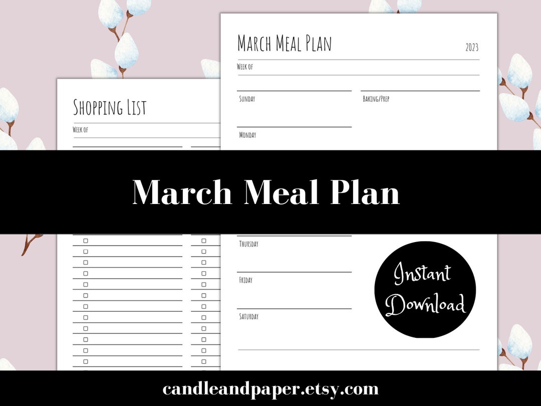 March Meal Plan and Shopping List Combo Simple and Clean Weekly Plan ...