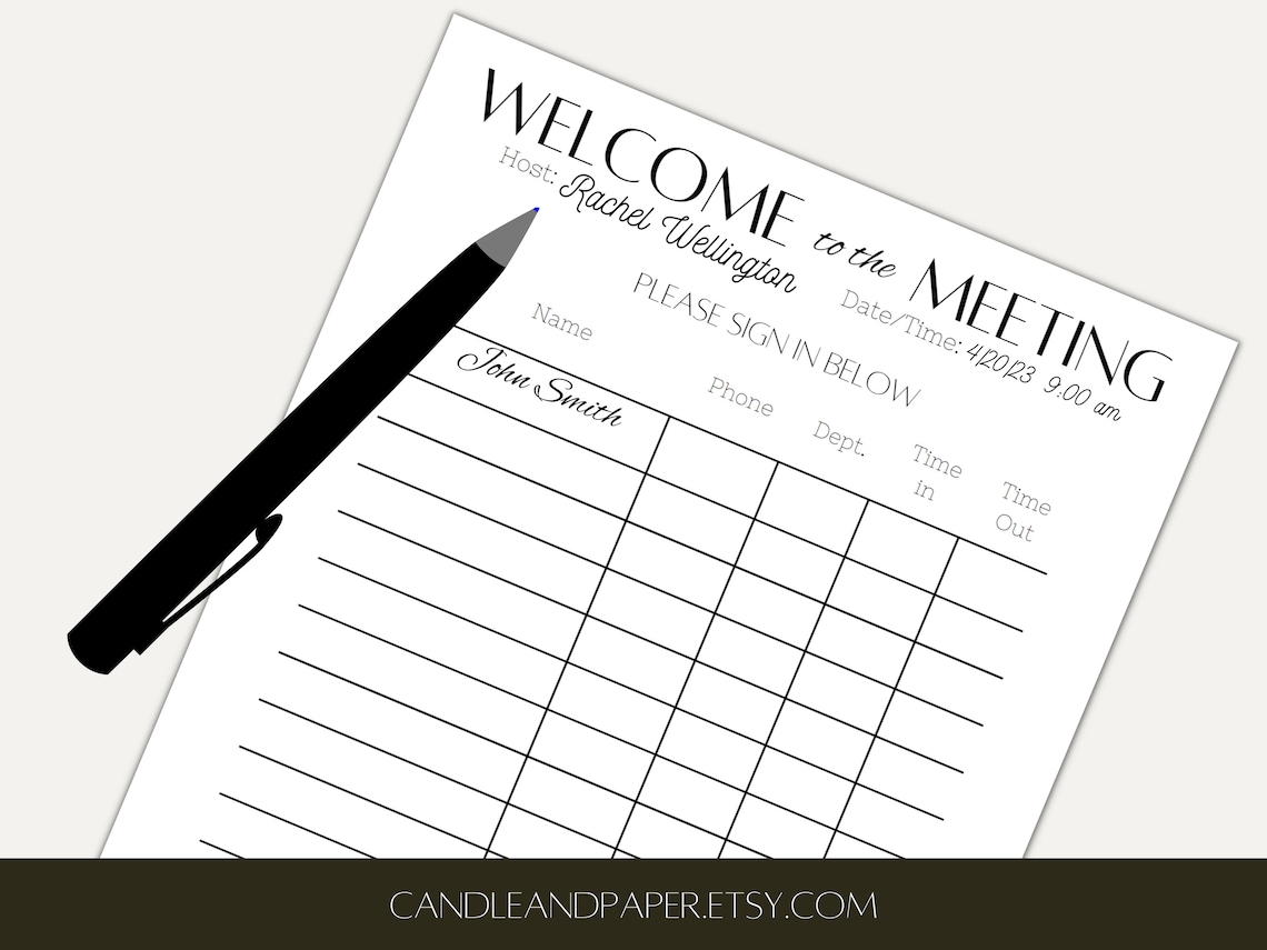 Meeting Sign in Sheet | Meeting Attendance Sheet | Sign in Sheet ...