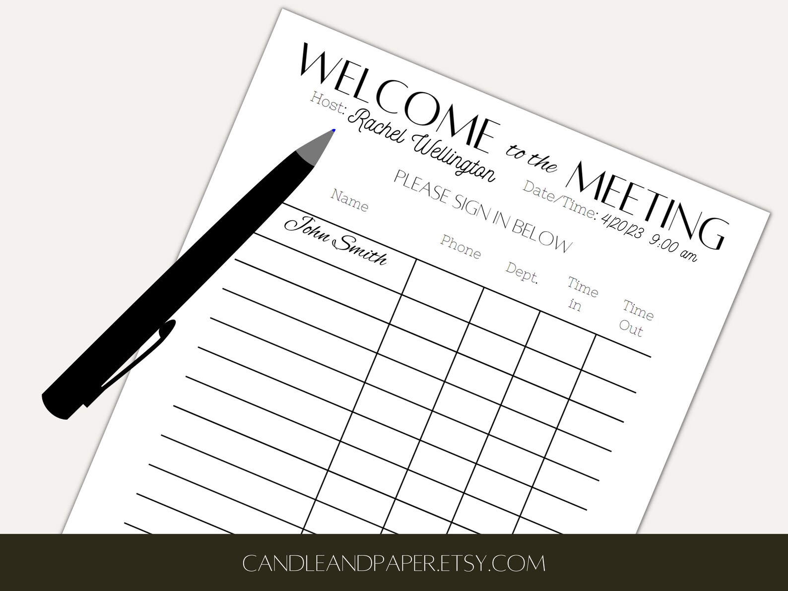 Meeting Sign in Sheet | Meeting Attendance Sheet | Sign in Sheet ...