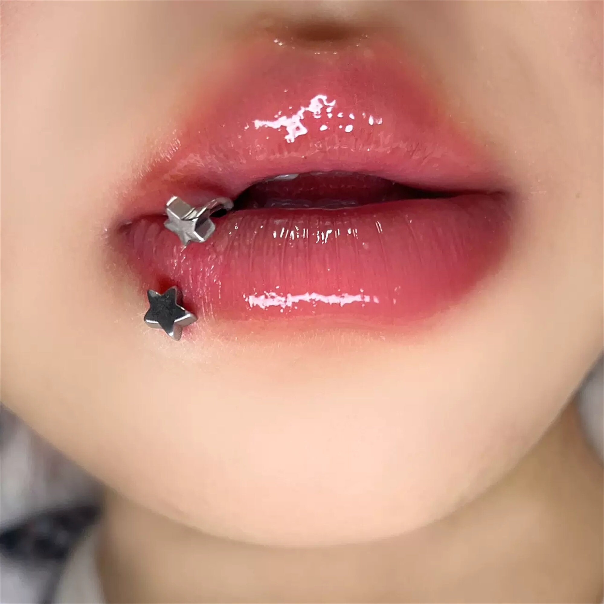Silver Star Horseshoe Lip Ring, Sweet Double Star Lip Ring, Titanium ...