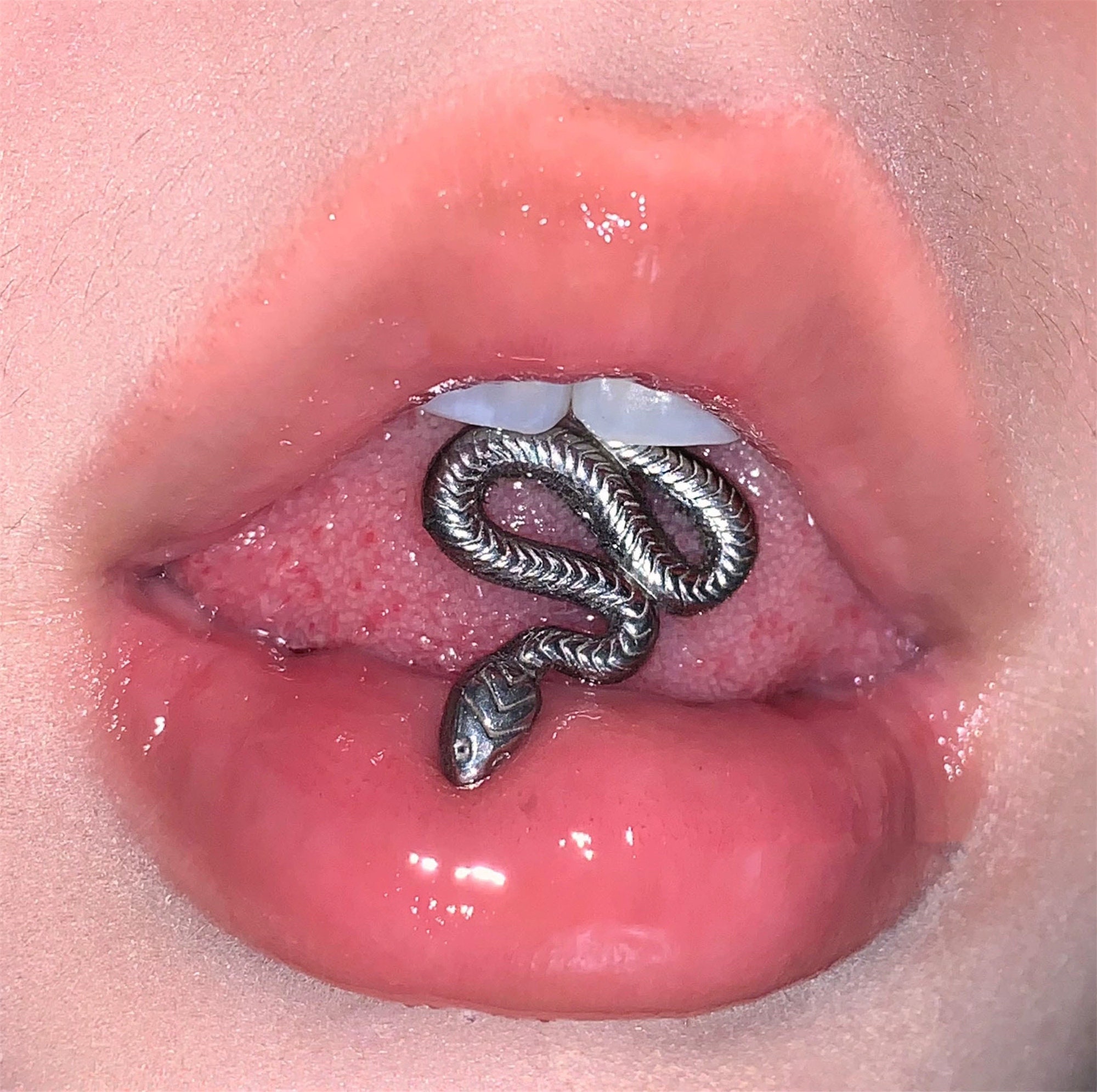 Gothic Snake Tongue Stud Piercing, Punk Snake Titanium Steel Tongue ...
