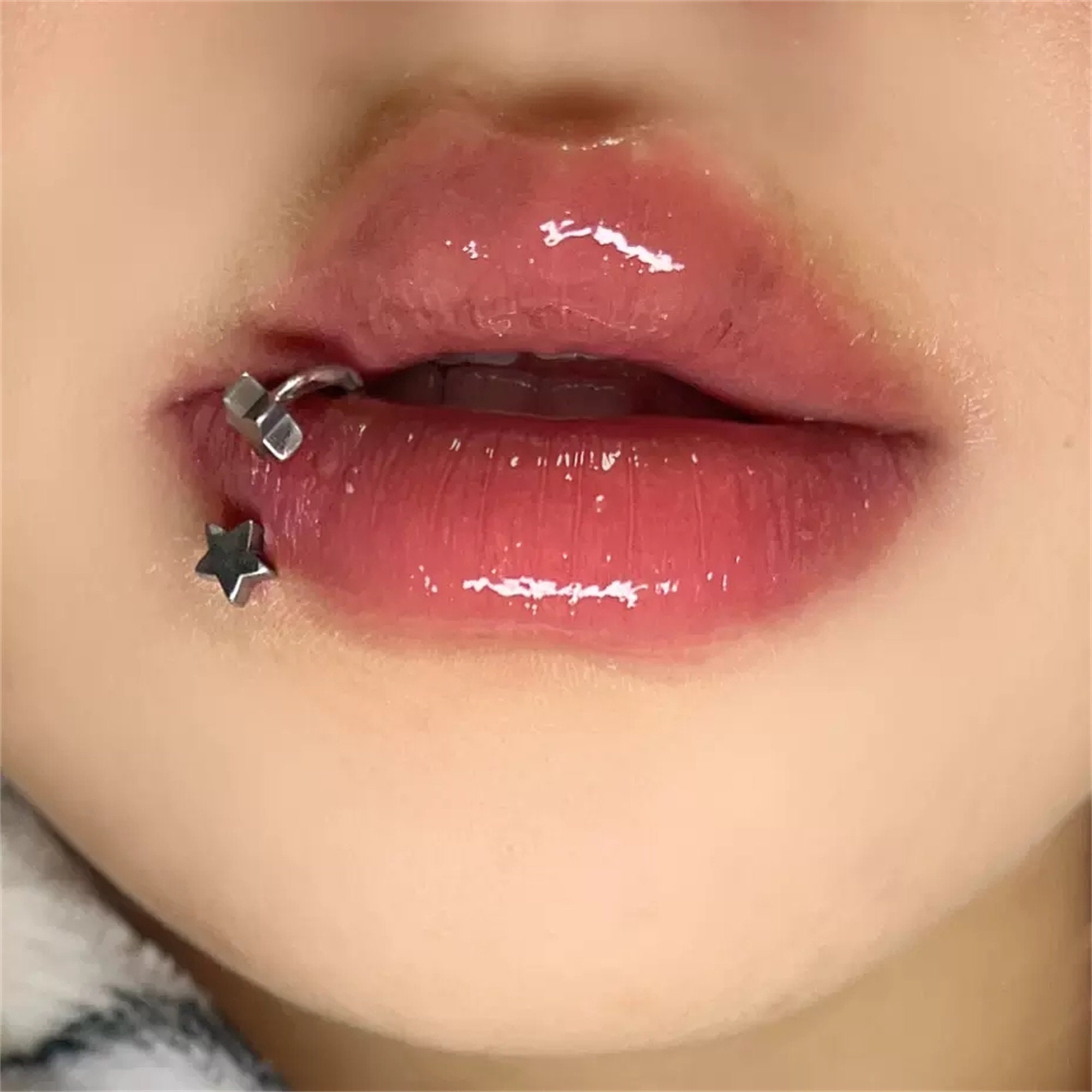 Silver Star Horseshoe Lip Ring, Sweet Double Star Lip Ring, Titanium ...