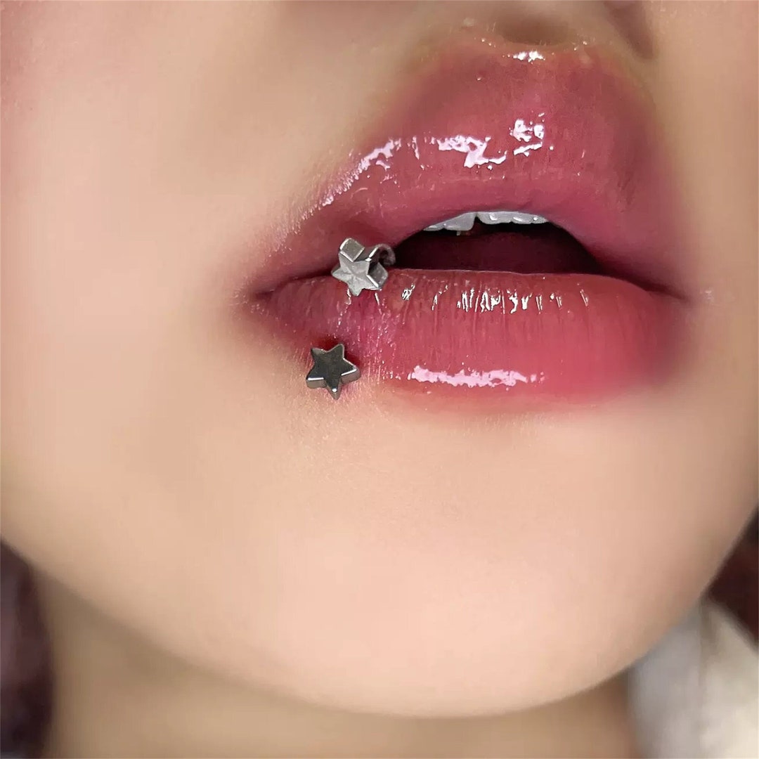 Silver Star Horseshoe Lip Ring, Sweet Double Star Lip Ring, Titanium ...