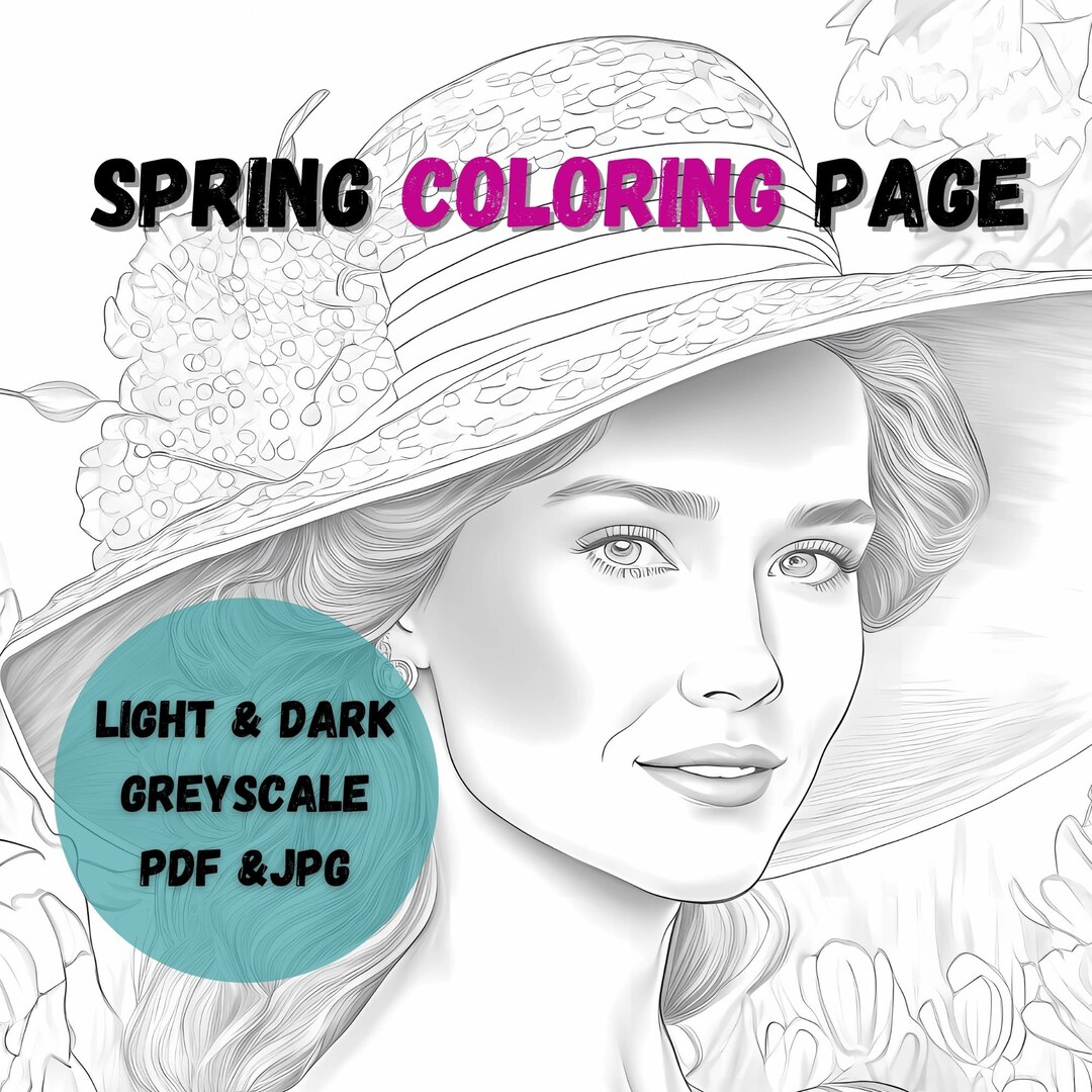 Spring Grayscale Coloring Page | Light Dark Greyscale Portrait ...