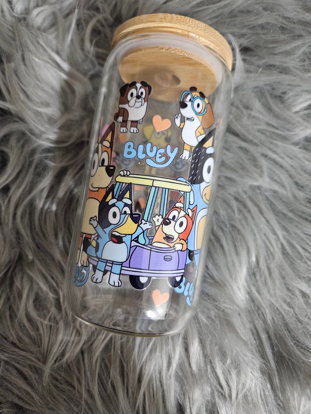 Bluey Glass or Plastic Tumbler With Bamboo Lid and Glass or Plastic ...