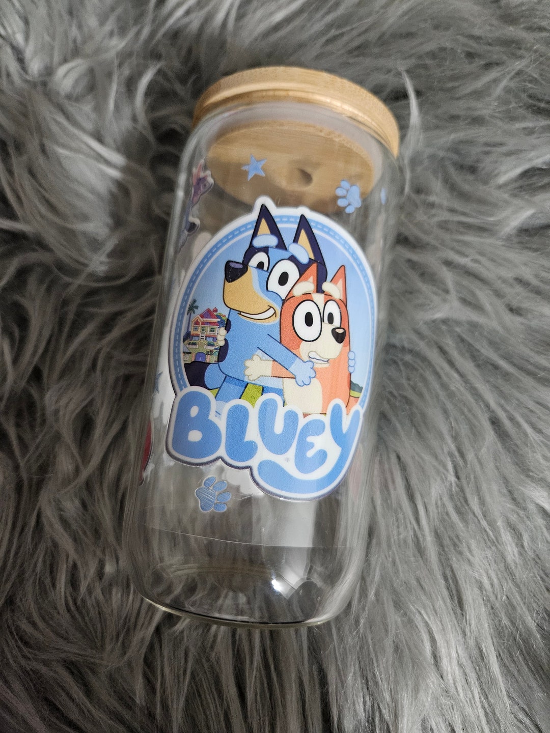 Bluey Glass or Plastic Tumbler With Bamboo Lid and Glass or Plastic ...