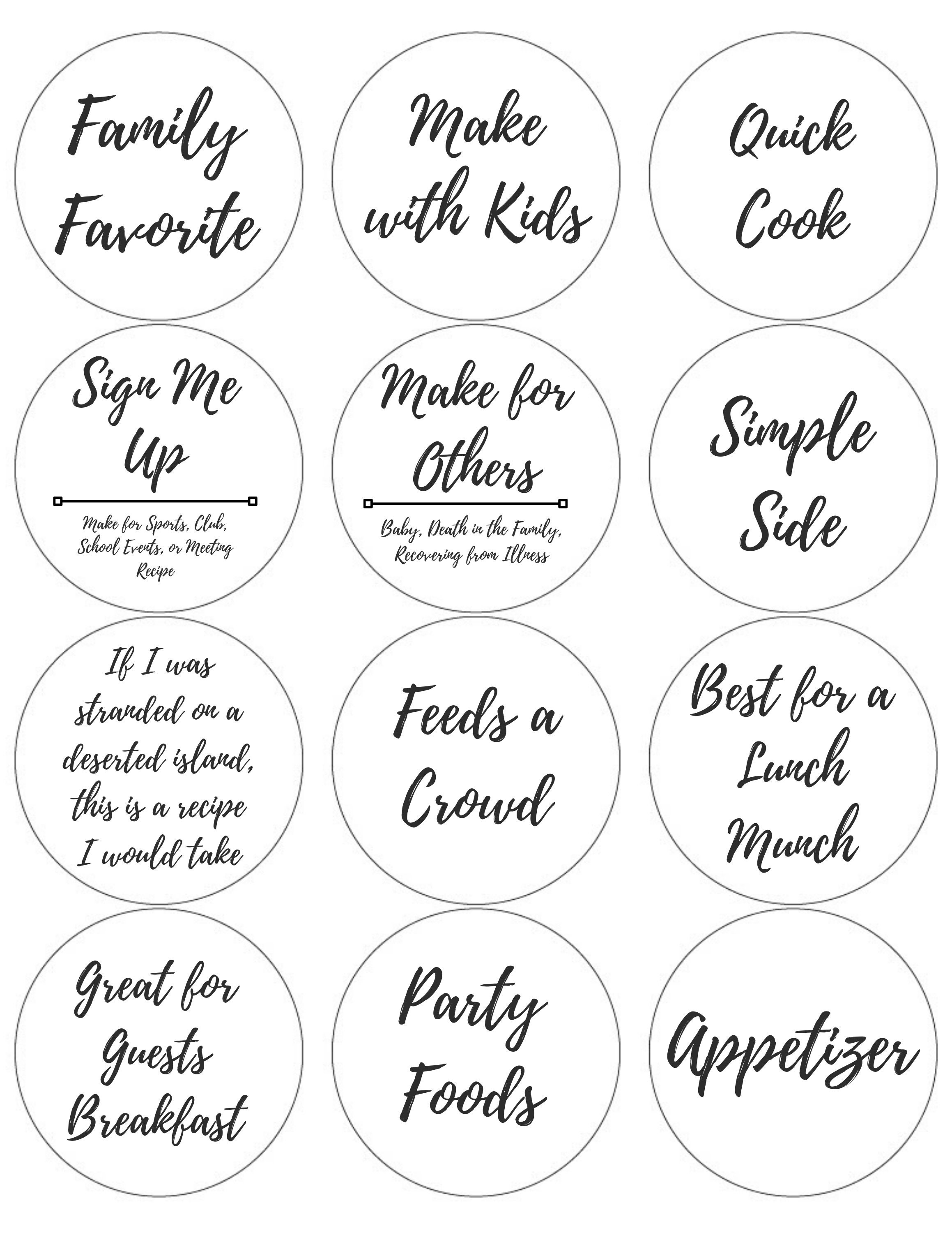 Recipe Stickers: Label Your Recipes - Menu Planner - Printable Recipe ...