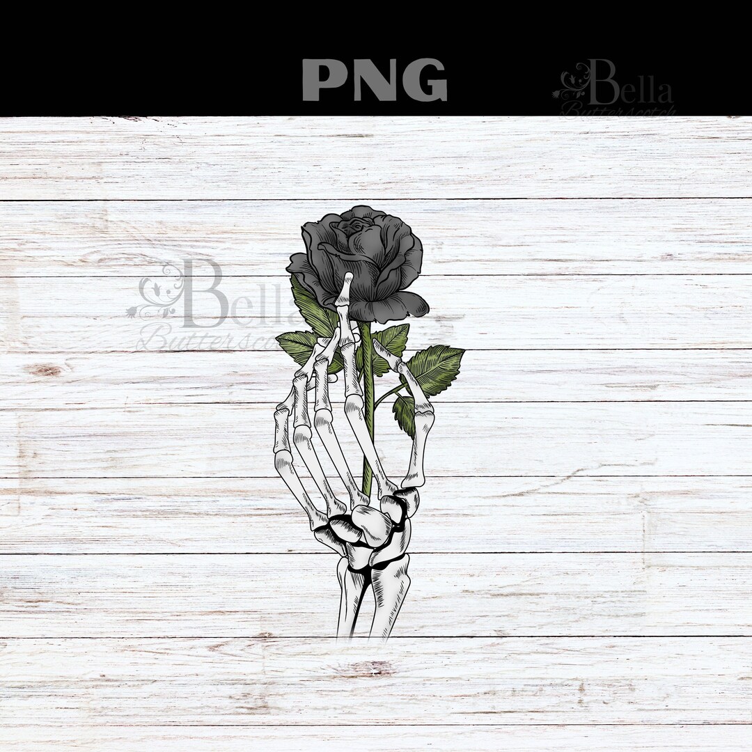 Creepy Skeleton Hand Holding Black Rose Valentines Digital PNG ...