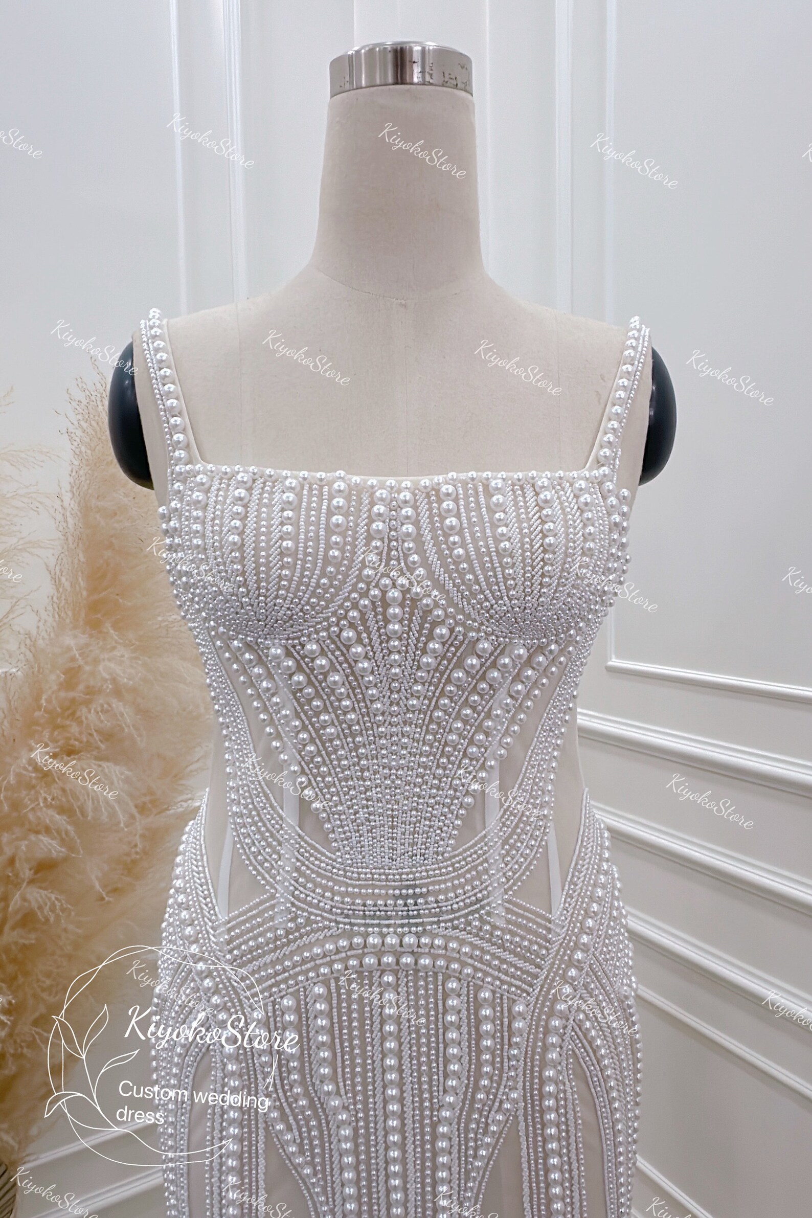 Unique Beaded Fishtail Wedding Dress. Custom Wedding Dresses. Handmade ...