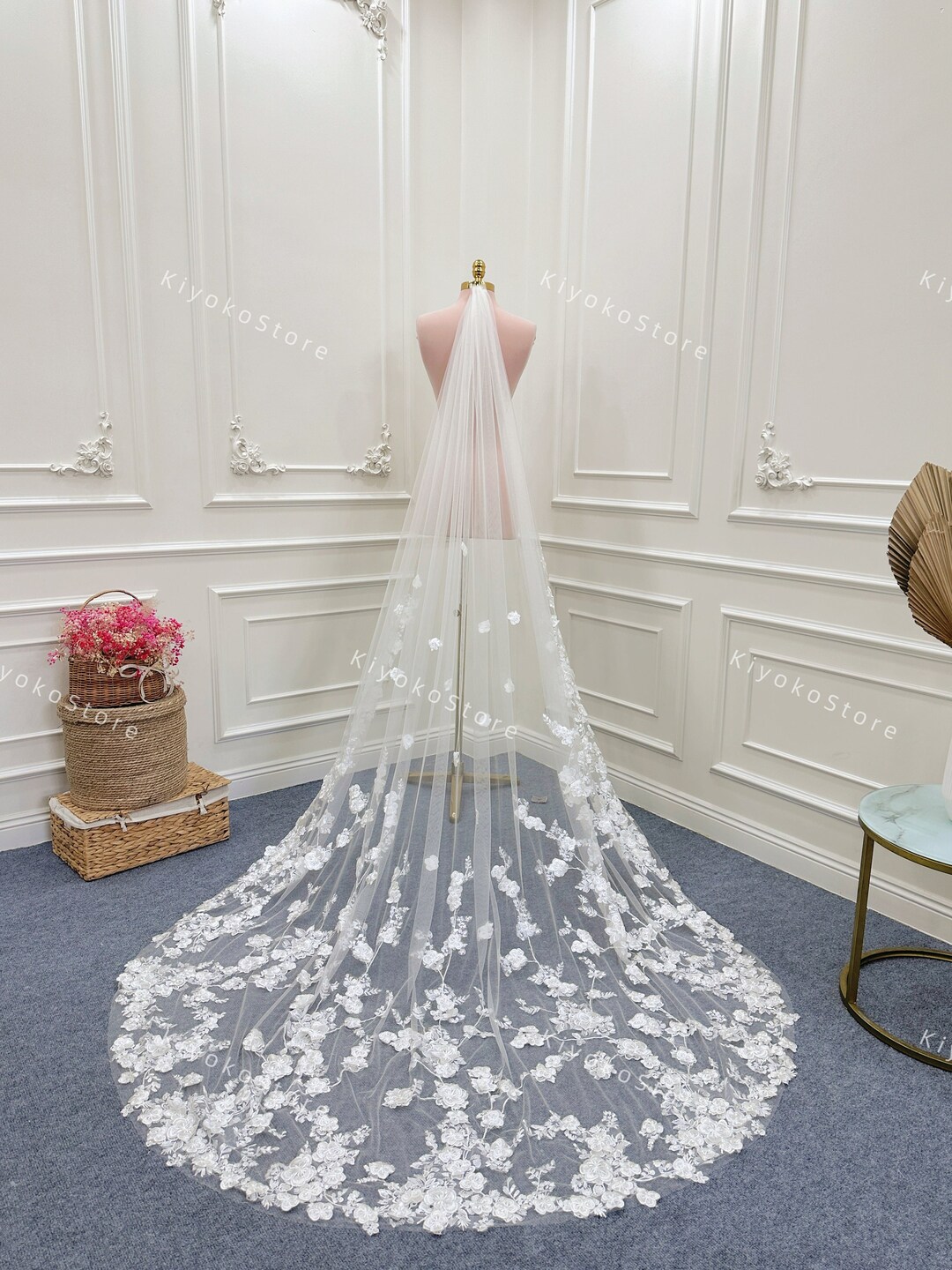 3d Flower Veil. Church Veil. Long Veil. Custom Veil. Lace Veil. Wedding ...